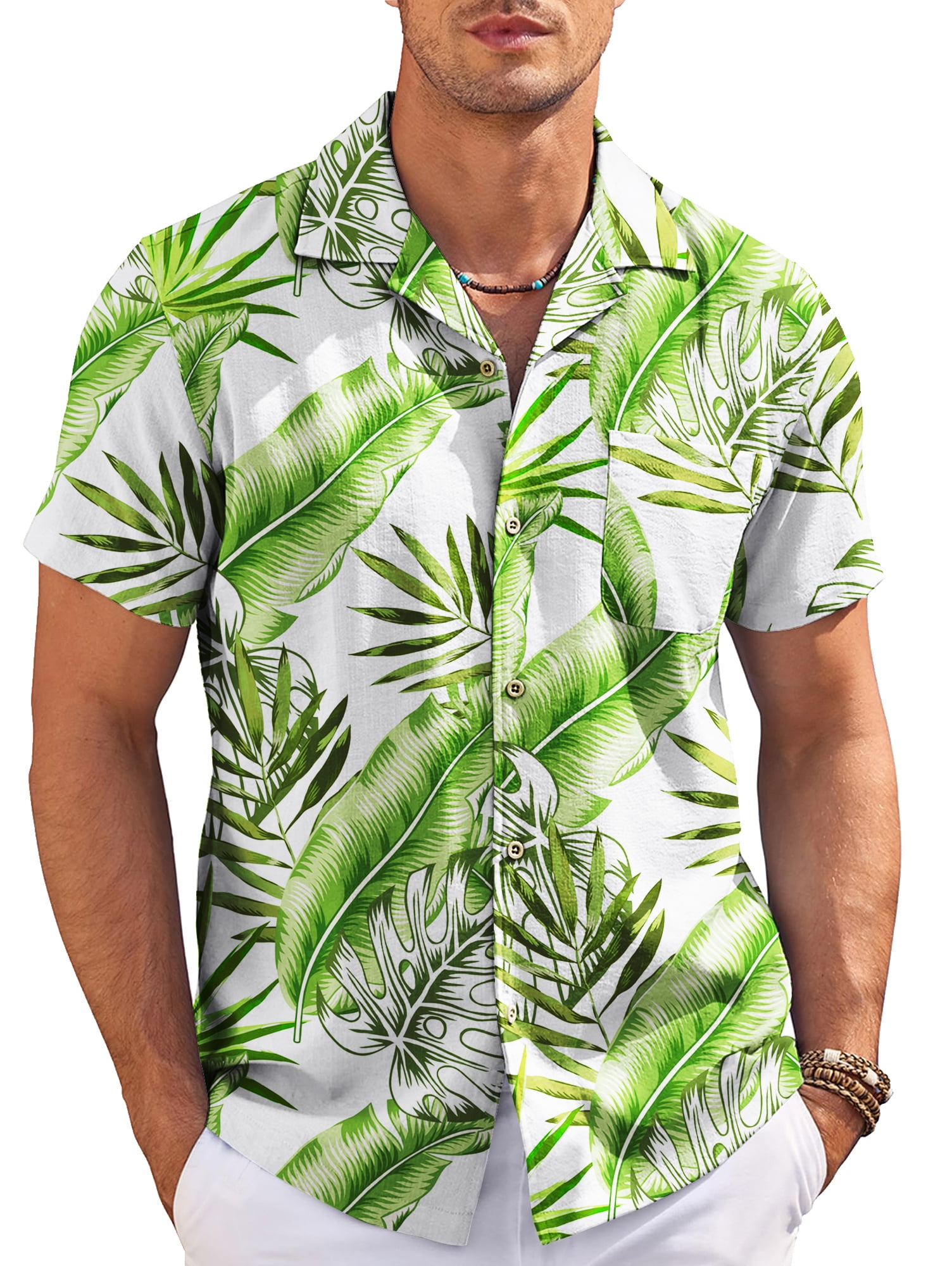 HAOMEILI Men's Hawaiian Shirt Short Sleeve Floral Button Down Shirts ...