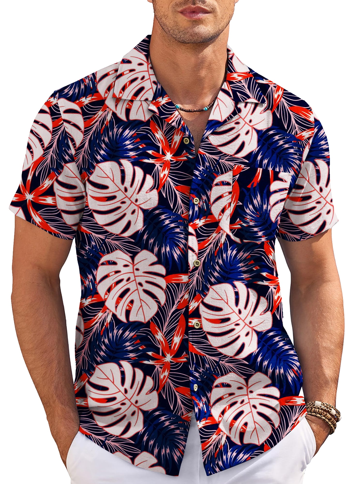 HAOMEILI Men's Hawaiian Shirt Short Sleeve Floral Button Down Shirts Tropical Holiday Beach ...