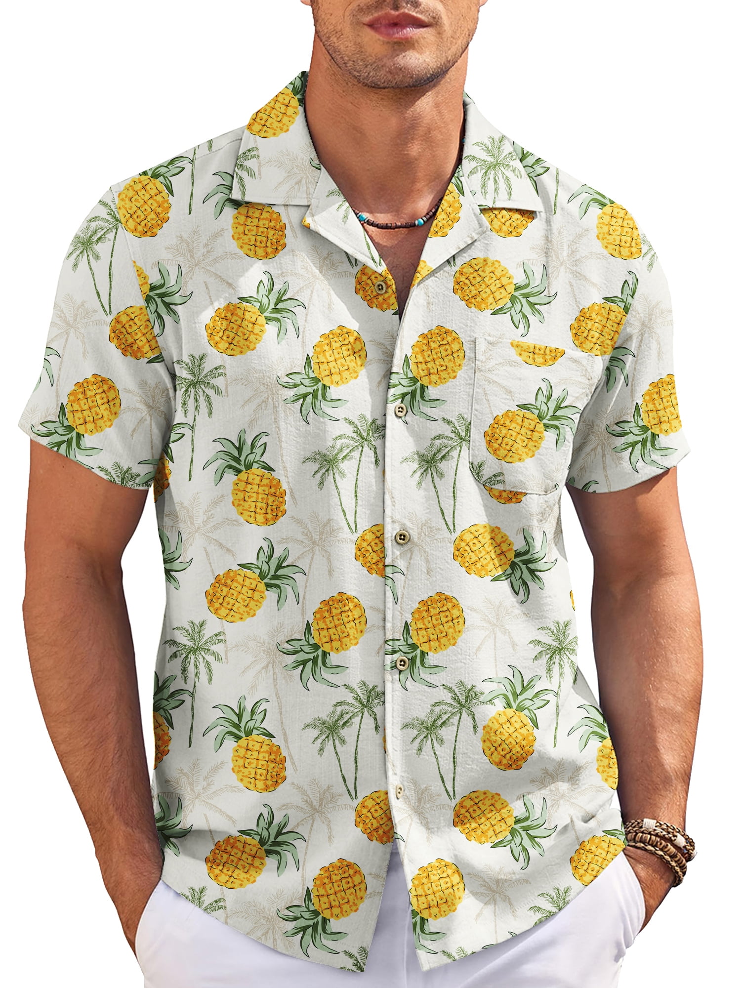 HAOMEILI Men's Hawaiian Shirt Short Sleeve Floral Button Down Shirts Tropical Holiday Beach ...