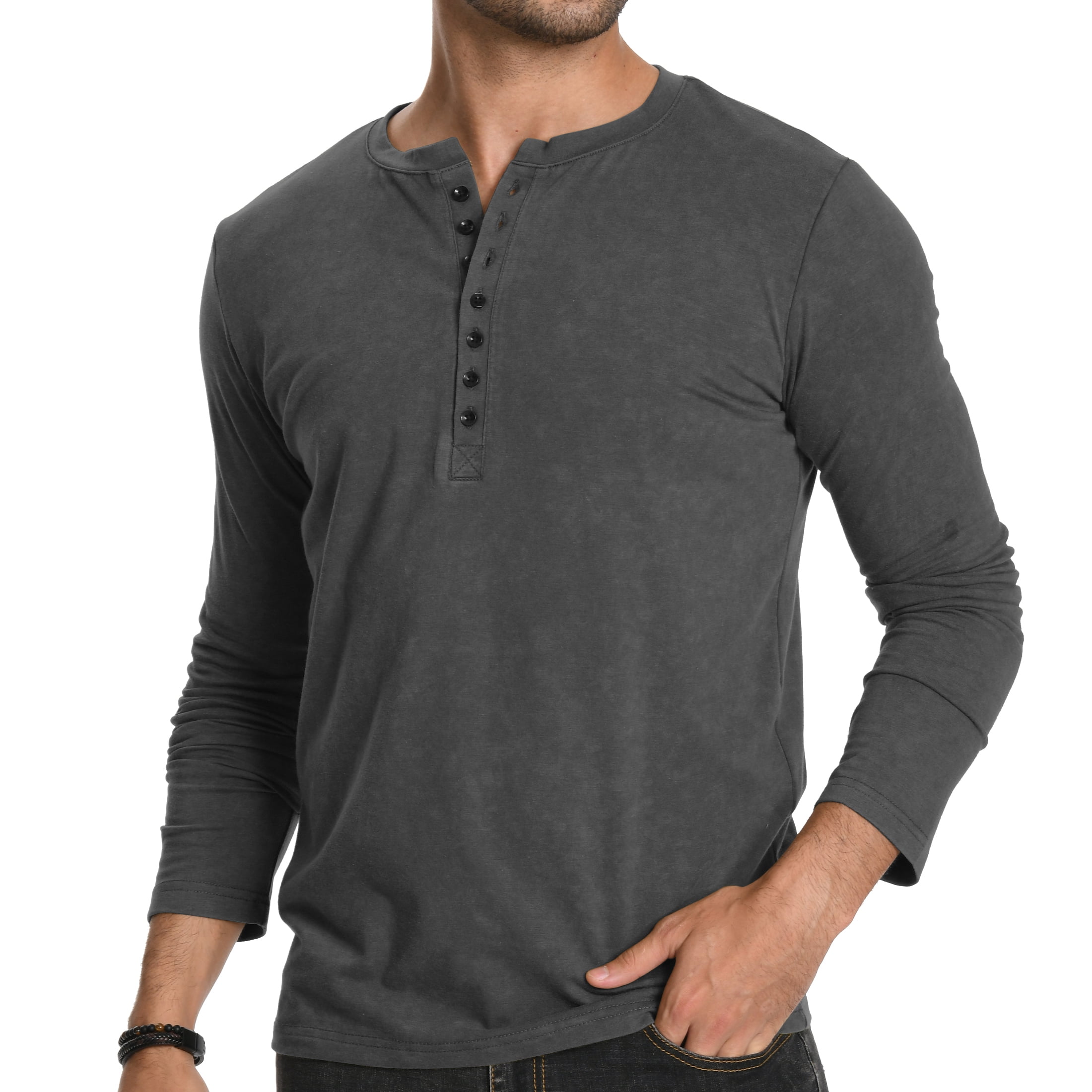 HAOMEILI Men's Henley Shirts Short/Long Sleeve Button T-Shirt ...