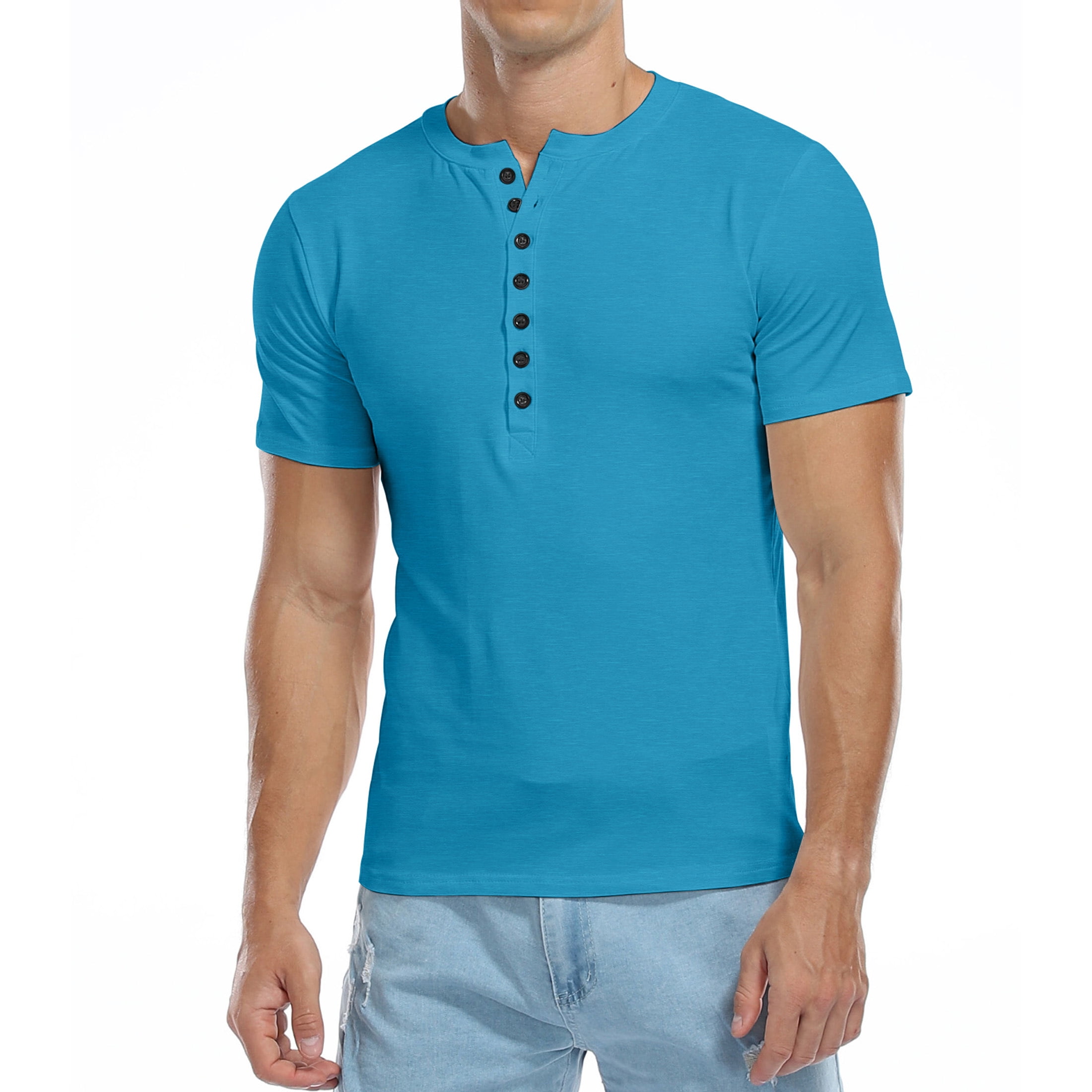HAOMEILI Men's Henley Shirts Short/Long Sleeve Button T-Shirt ...