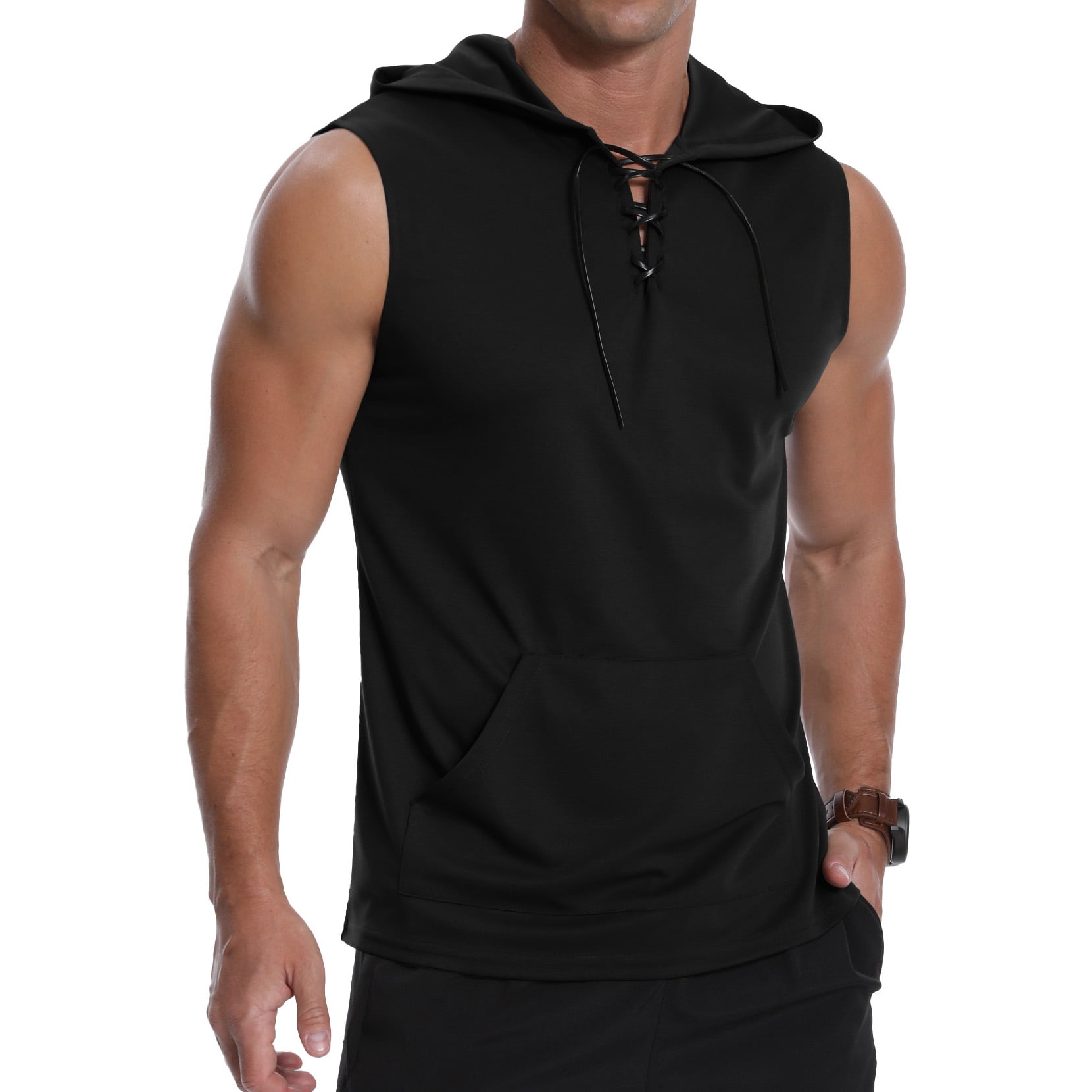 Haomeili Mens Workout Hooded Tank Tops Bodybuilding Muscle Cut Off T