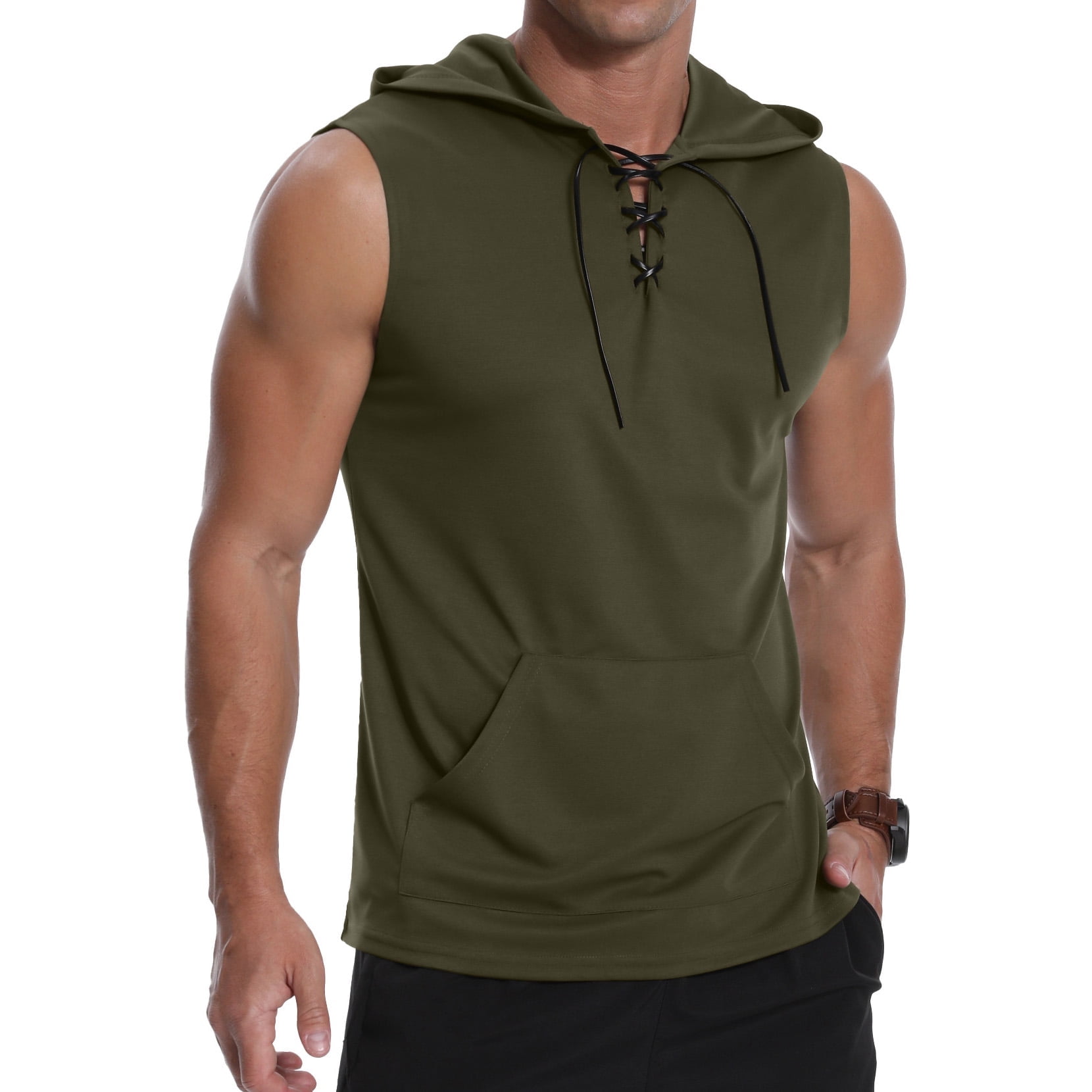 HAOMEILI Men's Workout Hooded Tank Tops Bodybuilding Muscle Cut Off T Shirt Sleeveless Gym ...