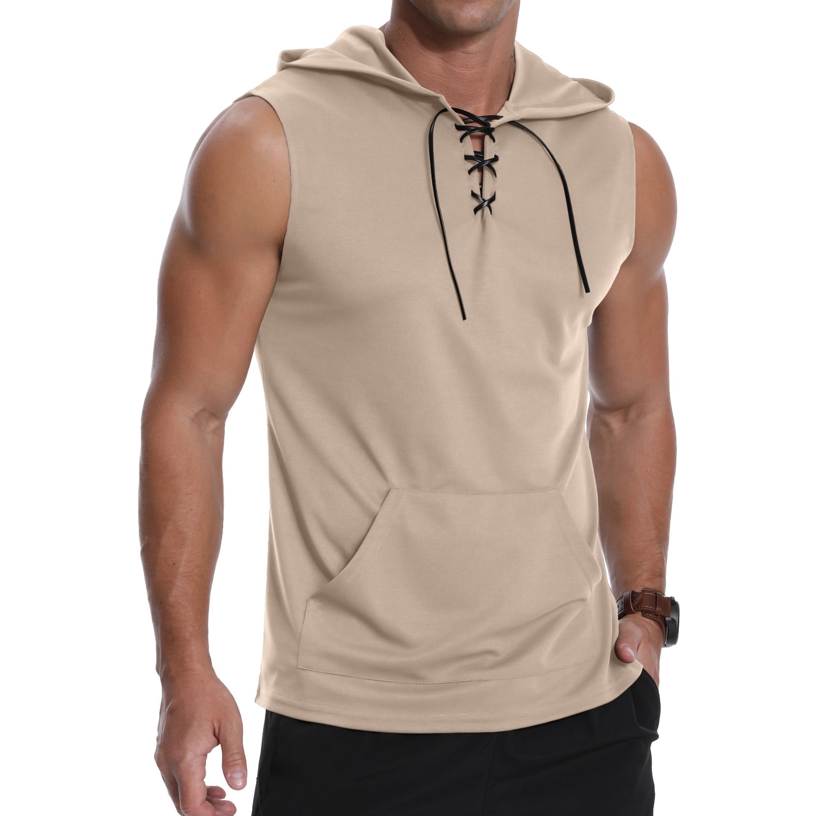 HAOMEILI Men's Workout Hooded Tank Tops Bodybuilding Muscle Cut Off T Shirt Sleeveless Gym ...
