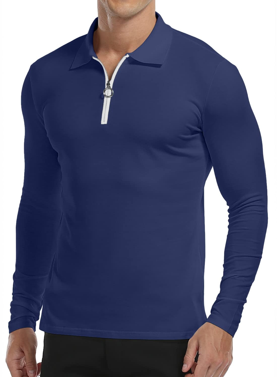 HAOMEILI Men's Zipper Polo Shirt Casual Knit Short/Long Sleeve Polo T ...