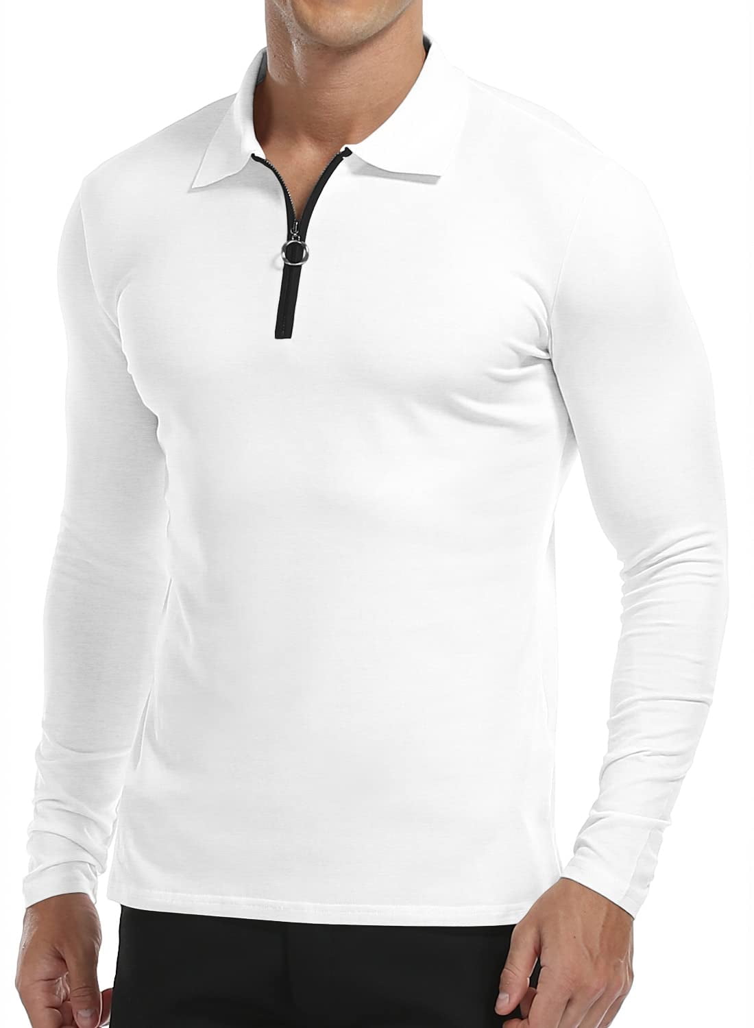 HAOMEILI Men's Zipper Polo Shirt Casual Knit Short/Long Sleeve Polo T ...