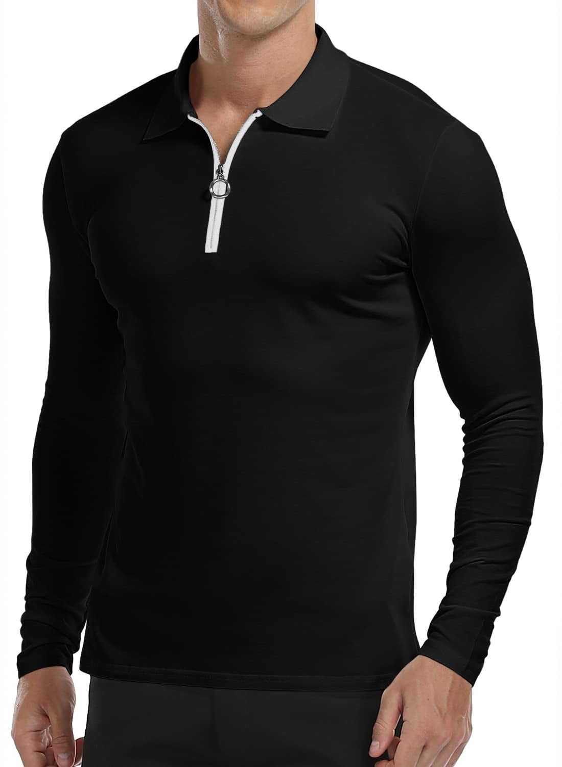 HAOMEILI Men's Zipper Polo Shirt Casual Knit Short/Long Sleeve Polo T ...