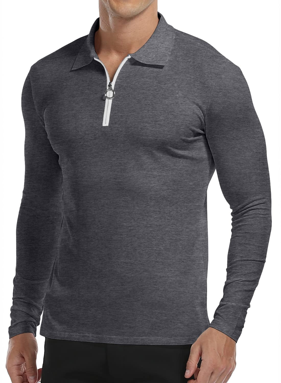 HAOMEILI Men's Zipper Polo Shirt Casual Knit Short/Long Sleeve Polo T ...