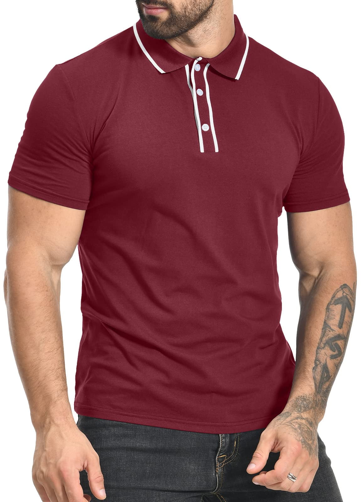 HAOMEILI Men's Polo Shirts Summer Short Sleeve Casual 3 Button T-Shirts ...