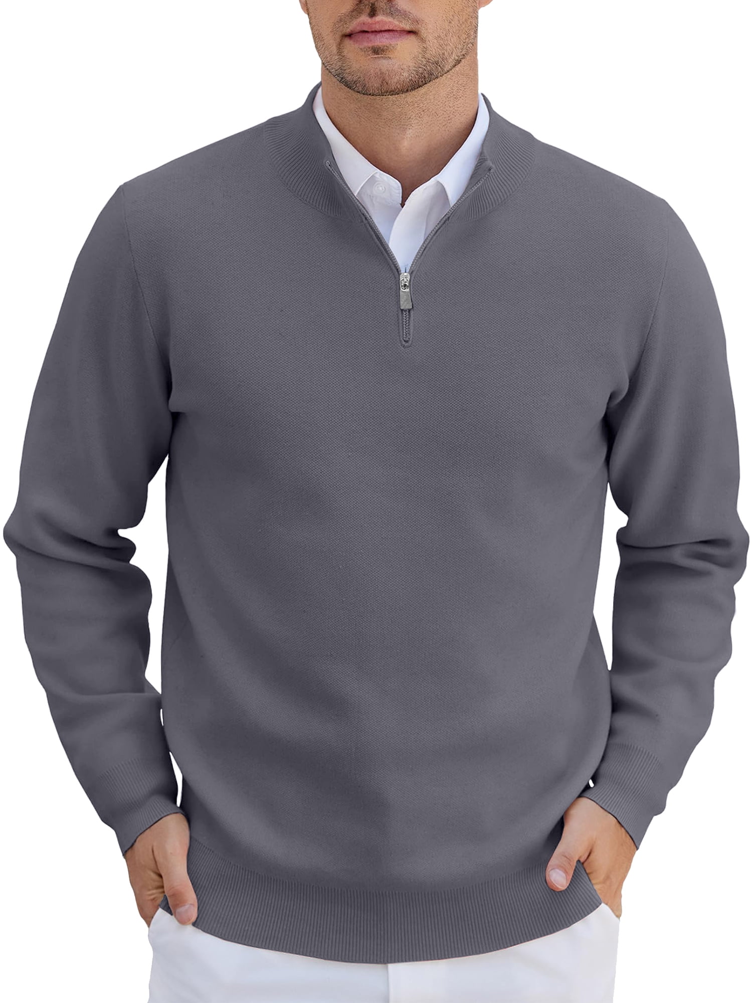 HAOMEILI Men's Quarter Zip Up Sweaters Slim Fit Lightweight Mock Neck ...