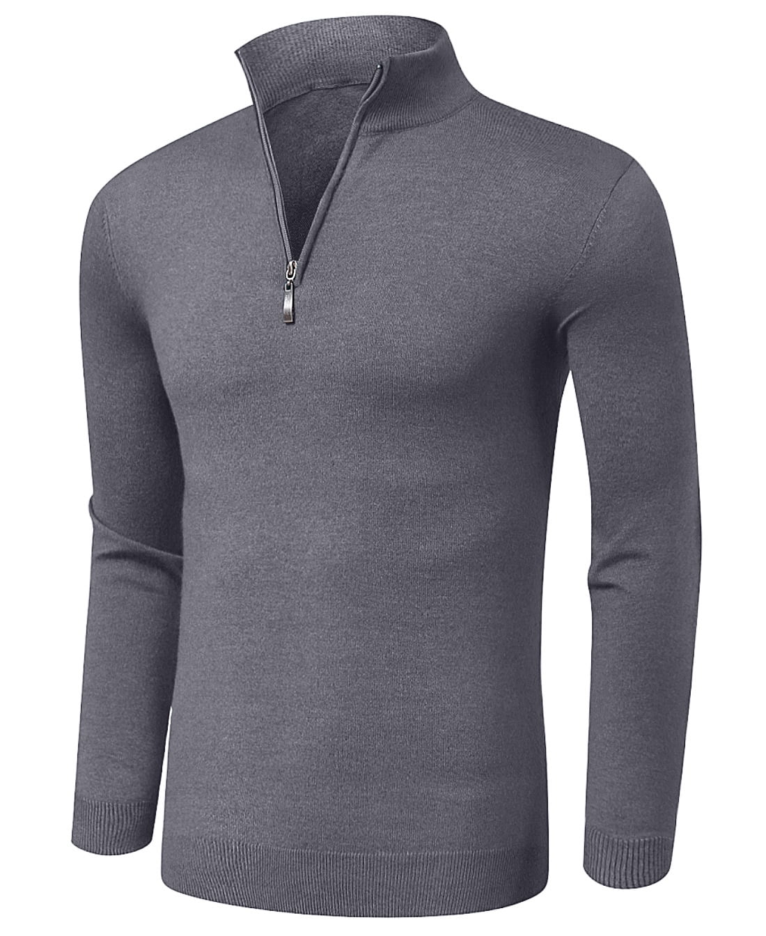 HAOMEILI Men's Quarter Zip Up Sweaters Slim Fit Lightweight Mock Neck ...