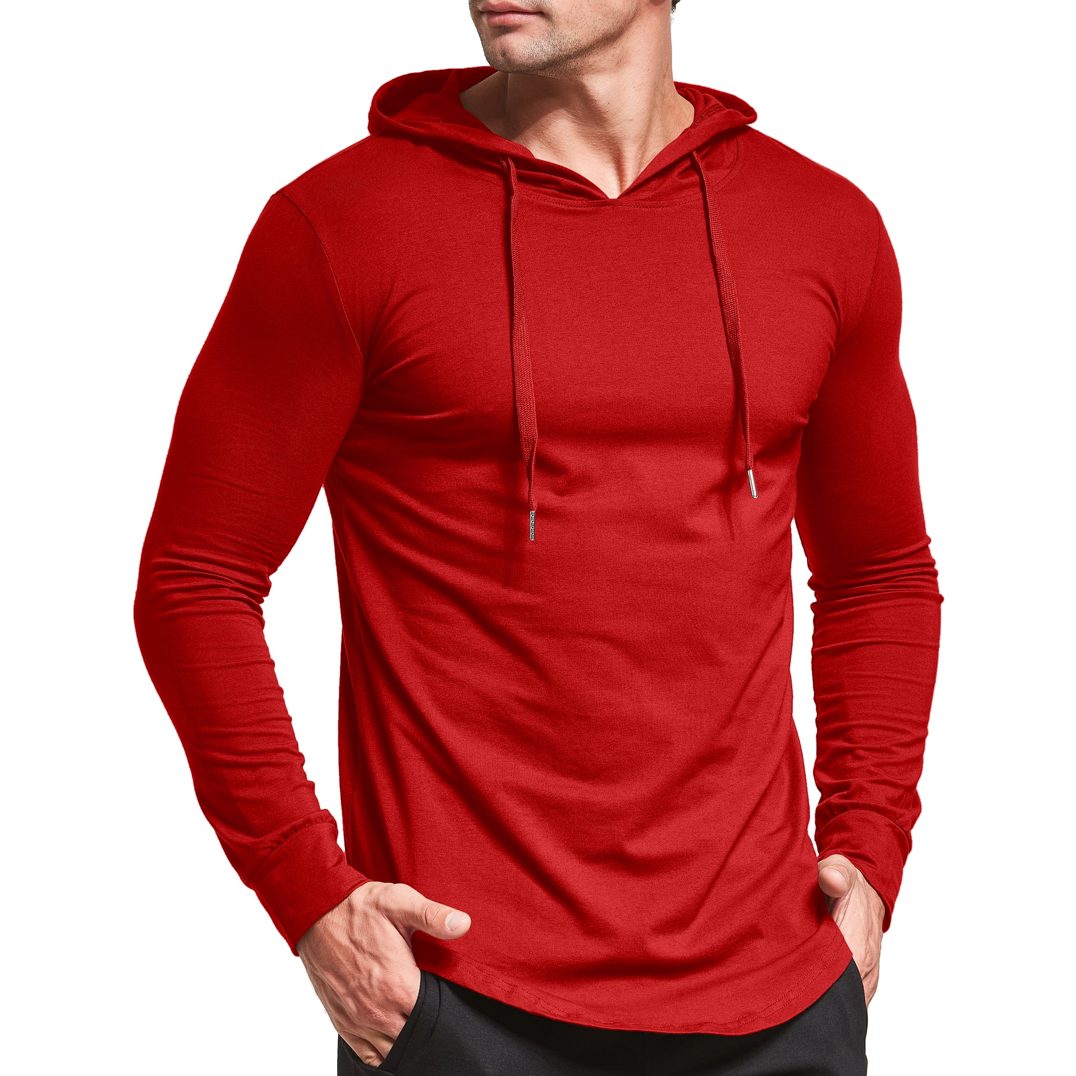 HAOMEILI Men's Short/Long Sleeve Hoodie Workout Gym Sweatshirt Muscle ...