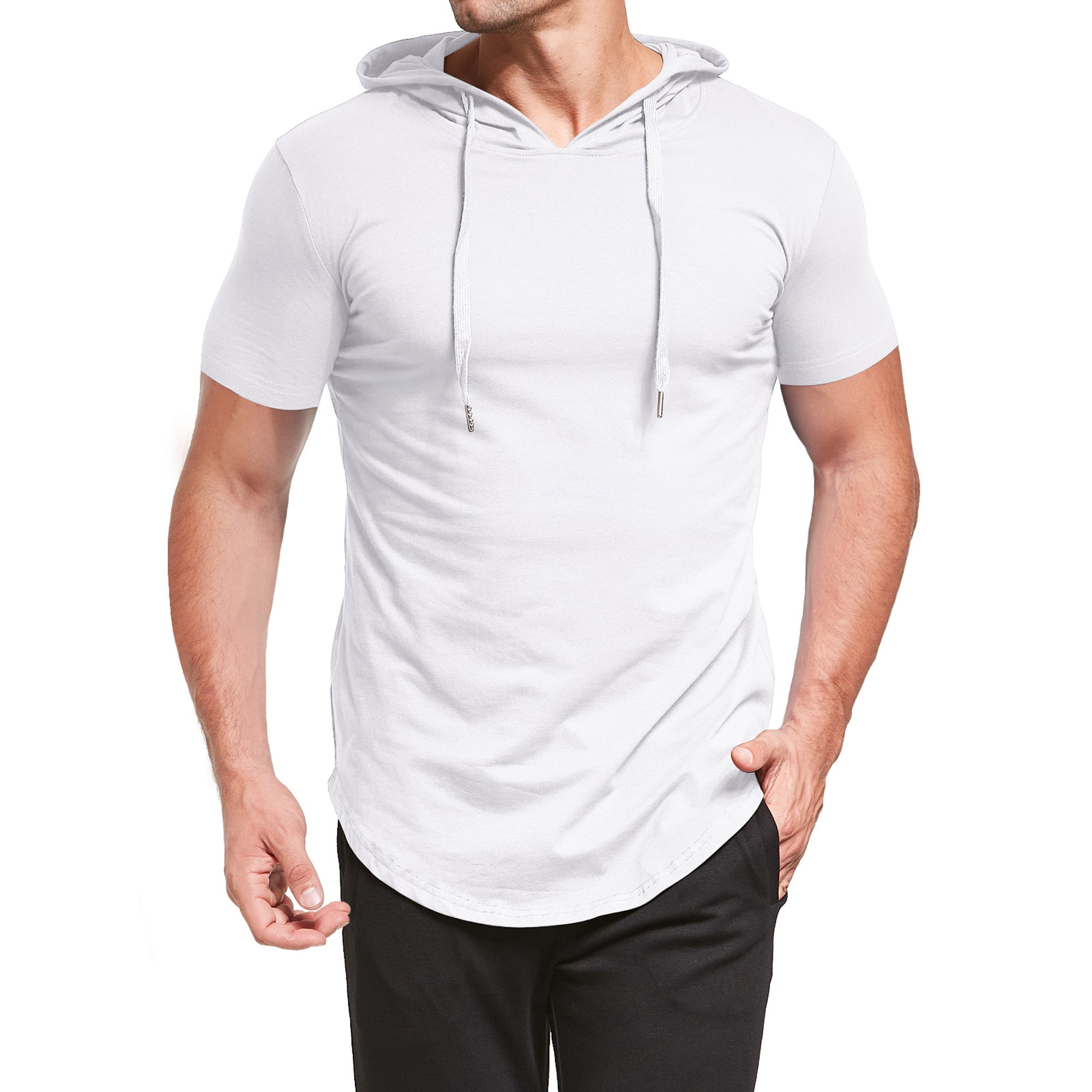 HAOMEILI Men's Short/Long Sleeve Hoodie Workout Gym Sweatshirt Muscle ...