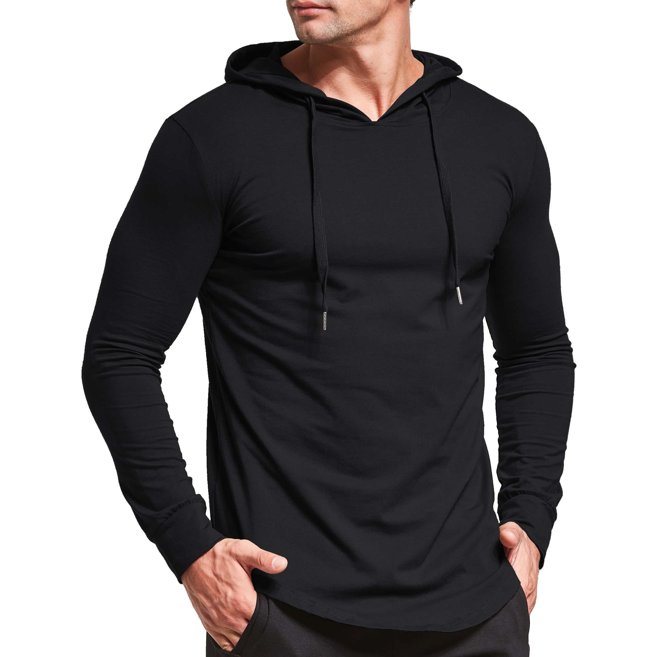 HAOMEILI Men's Short/Long Sleeve Hoodie Workout Gym Sweatshirt Muscle ...