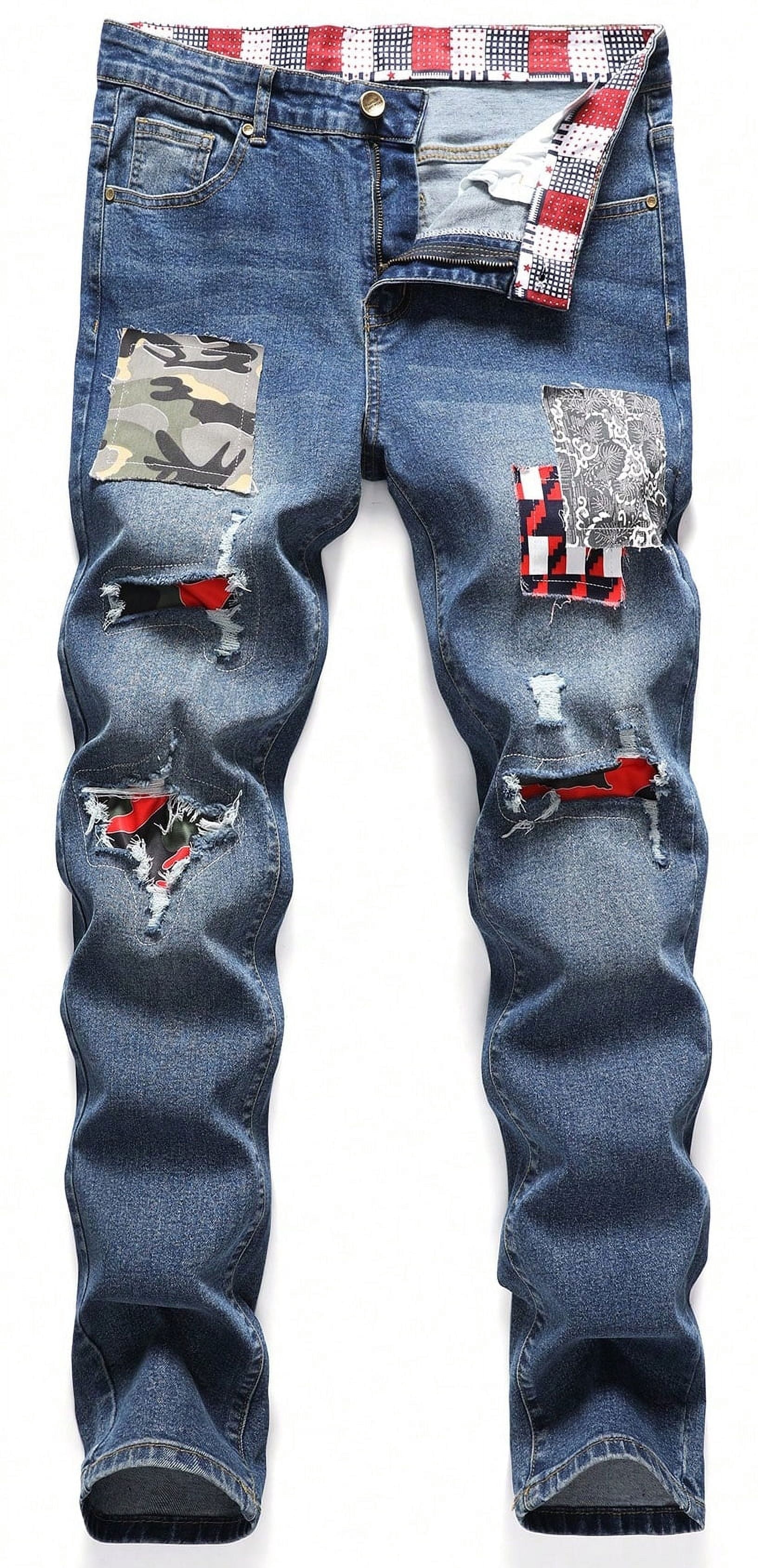 HAOMEILI Men's Skinny Jeans Casual Slim-fit Straight Printed Denim ...
