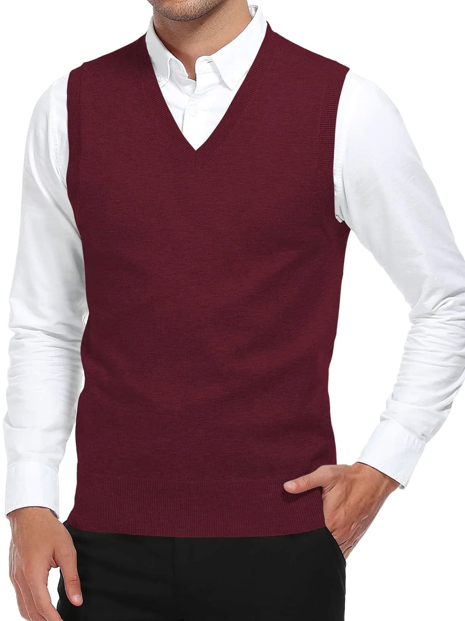HAOMEILI Men's Sleeveless V Neck Pullover Sweater Slim Fit Casual Solid ...