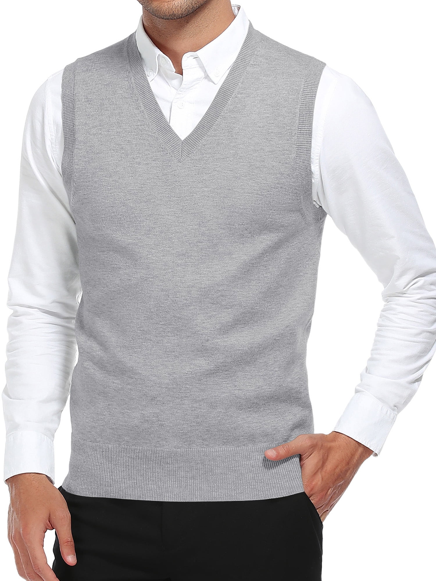 HAOMEILI Men's Sleeveless V Neck Pullover Sweater Slim Fit Casual Solid ...
