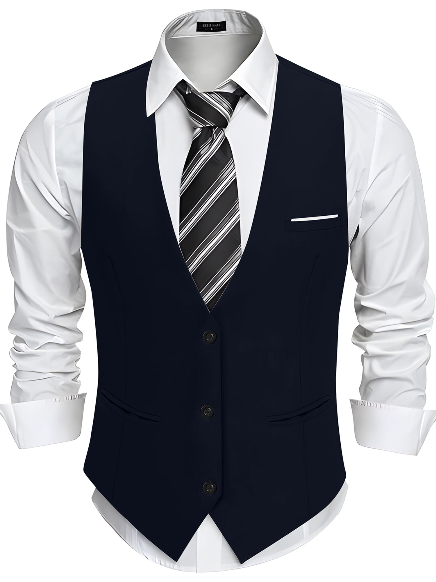 HAOMEILI Men's Suit Vest Business Formal Dress Waistcoat Vest with 3 ...