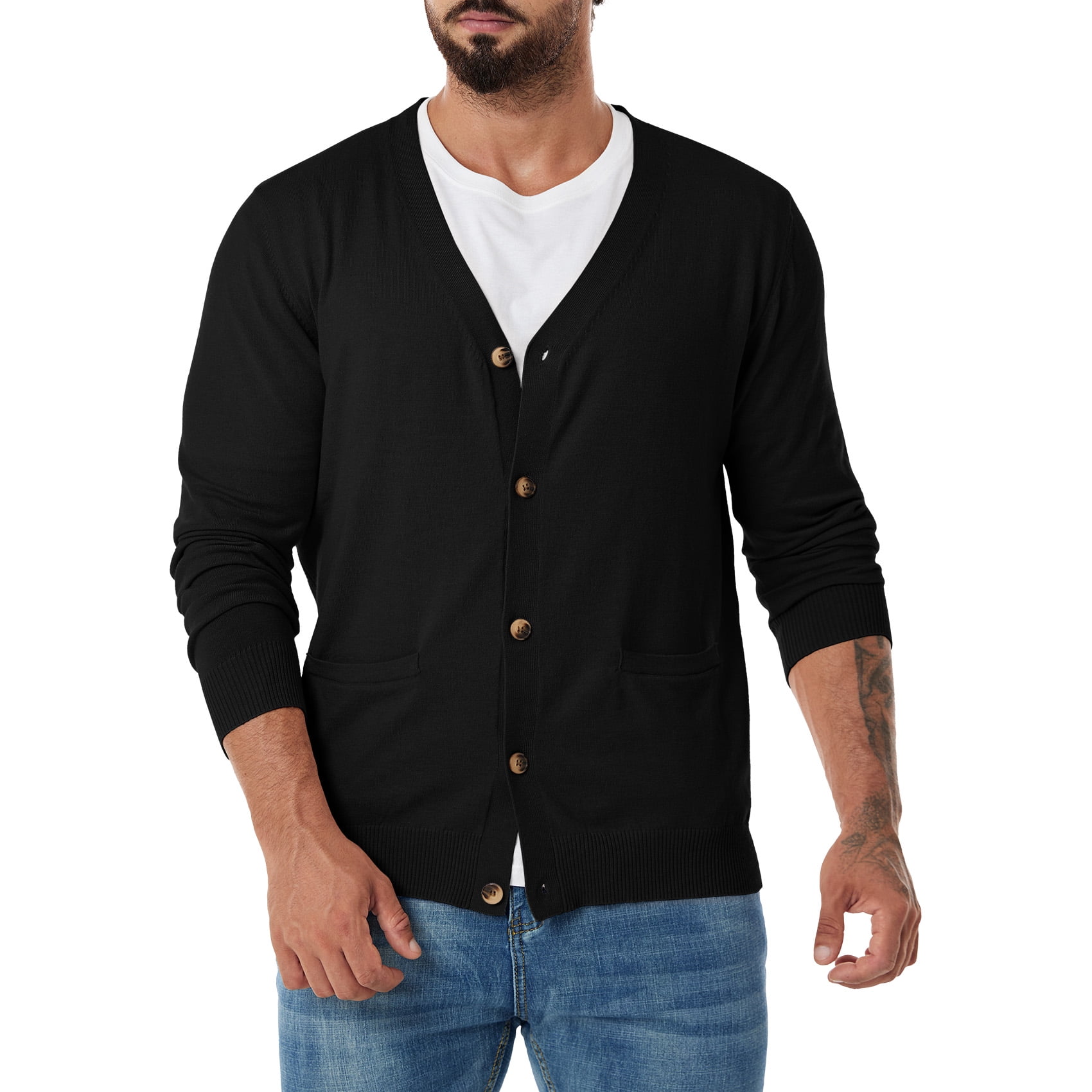 HAOMEILI Men's Long Sleeve Vintage Stripes Knitted V Neck Cardigan ...