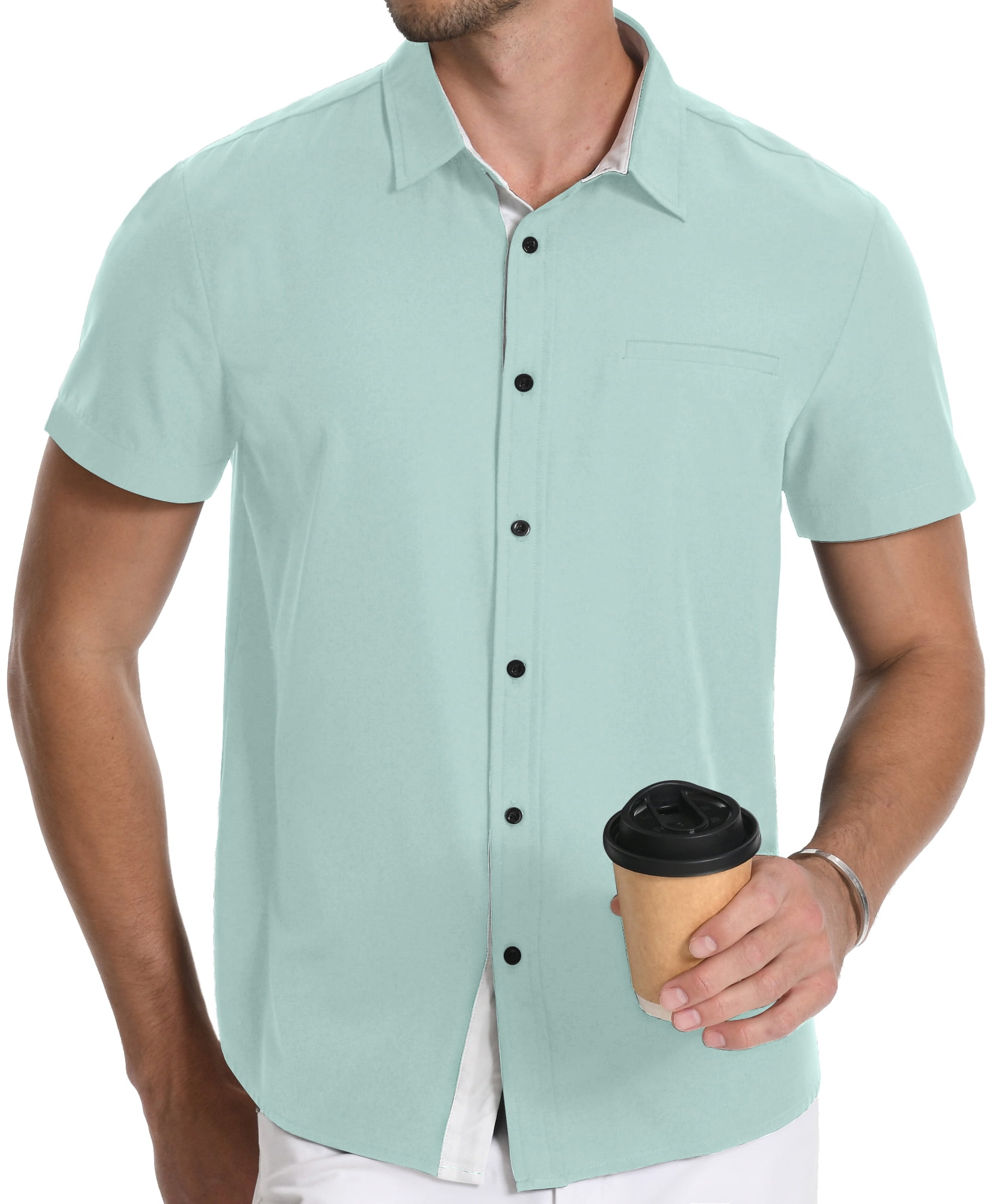 HAOMEILI Mens Button Down Short Sleeve Shirts Casual Wrinkle-Free Dress ...
