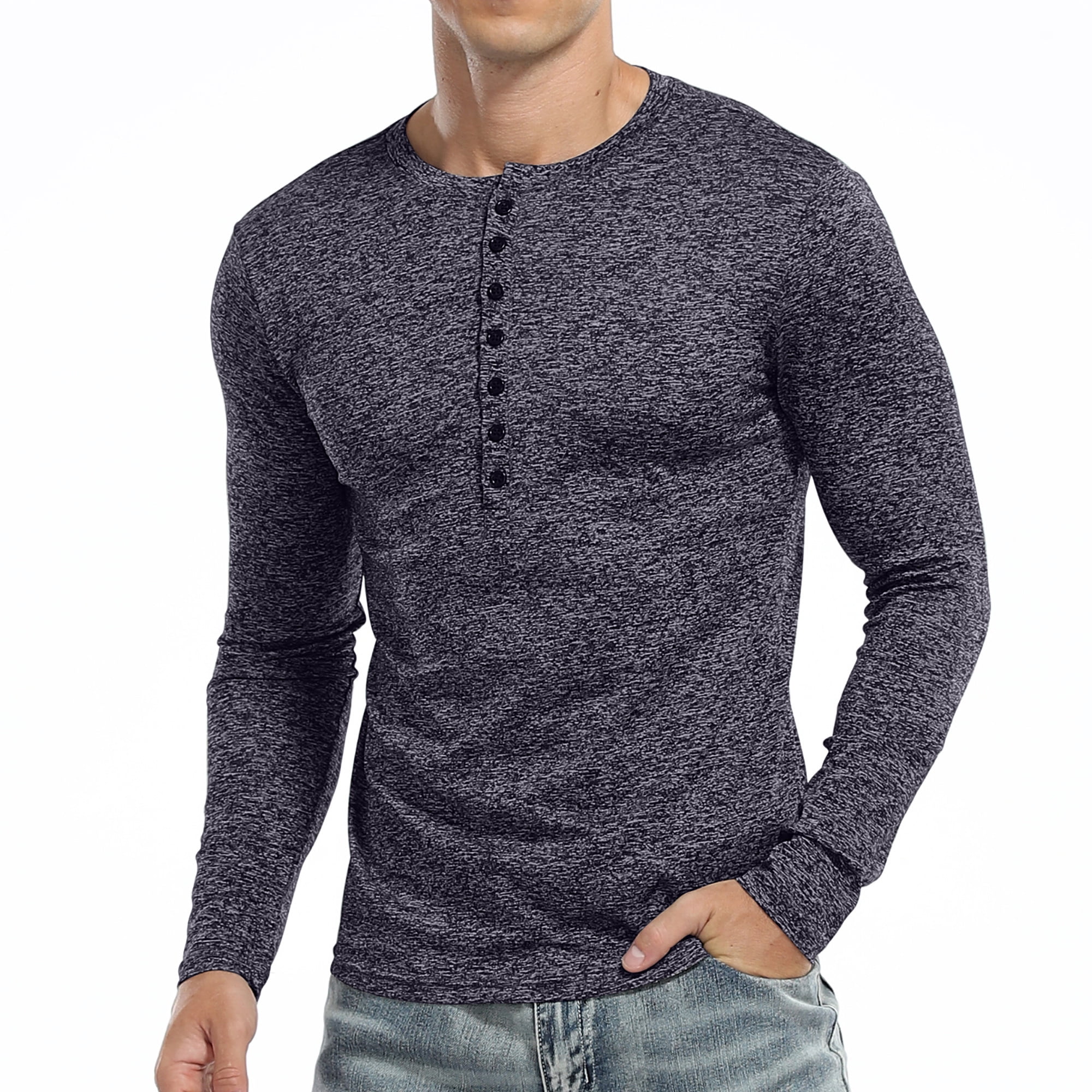 HAOMEILI Men's Casual Stretchy Slim Fit Long Sleeve Henley Shirt - Walmart.com