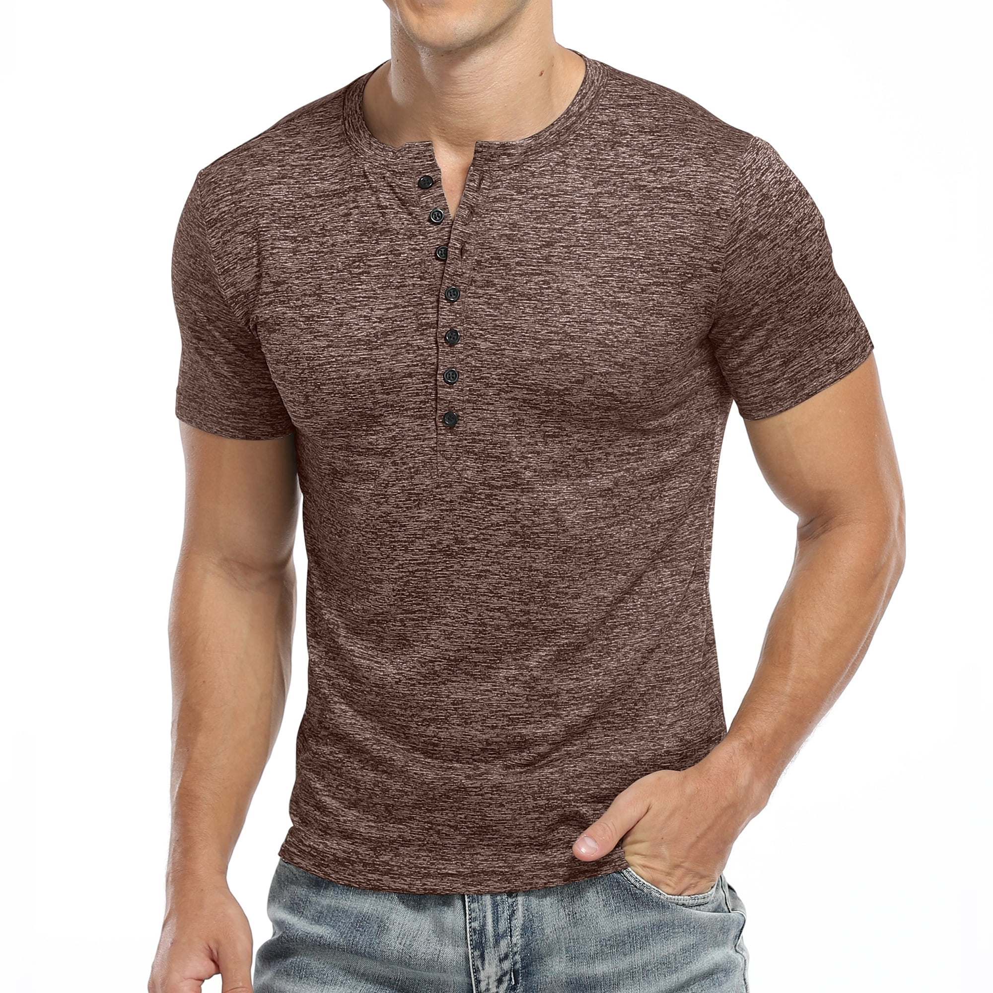 HAOMEILI Men's Casual Stretchy Slim Fit Long Sleeve Henley Shirt - Walmart.com
