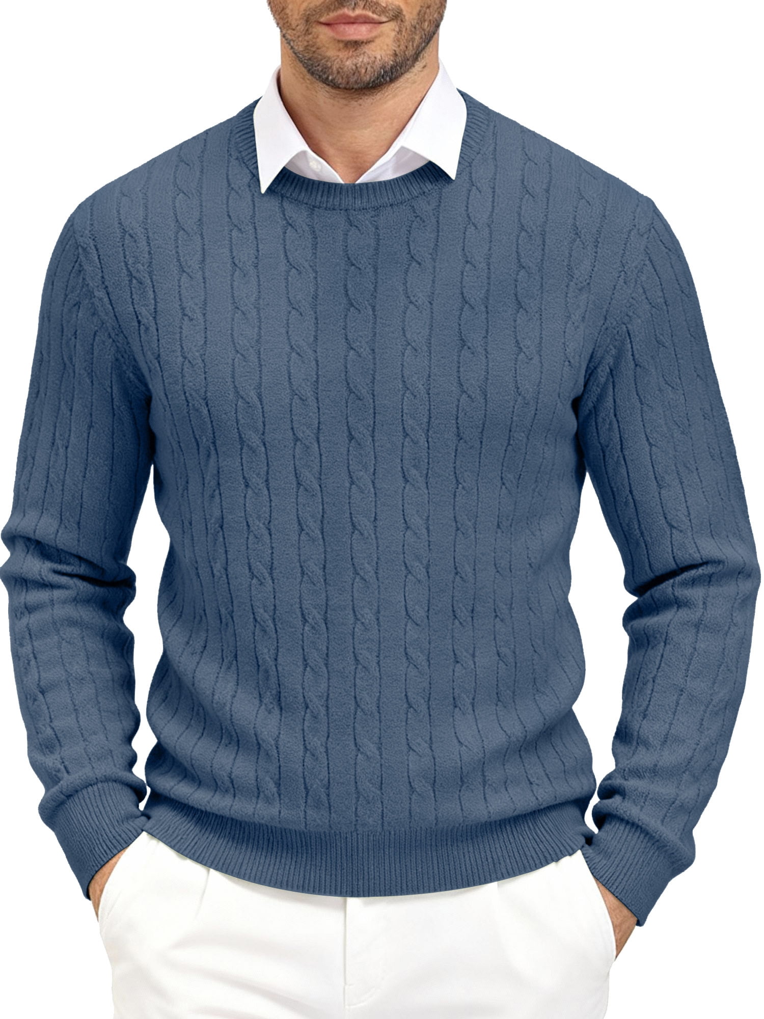 HAOMEILI Men's Relaxed Fit Cable Knit Crewneck Sweater - Walmart.com
