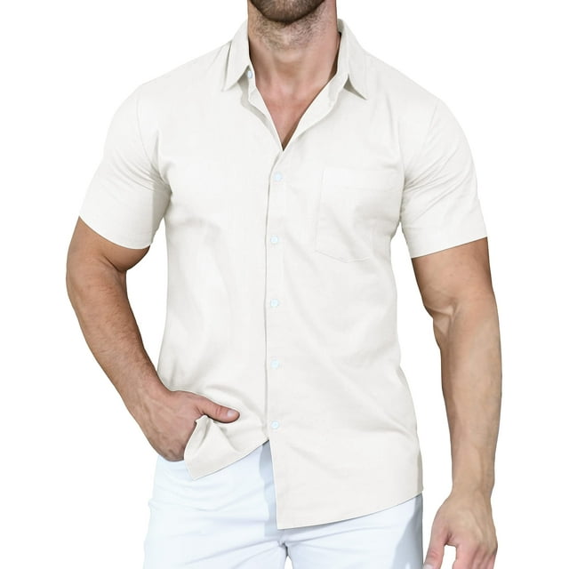 Haomeili Mens Urban Stylish Casual Business Slim Fit Short Sleeve