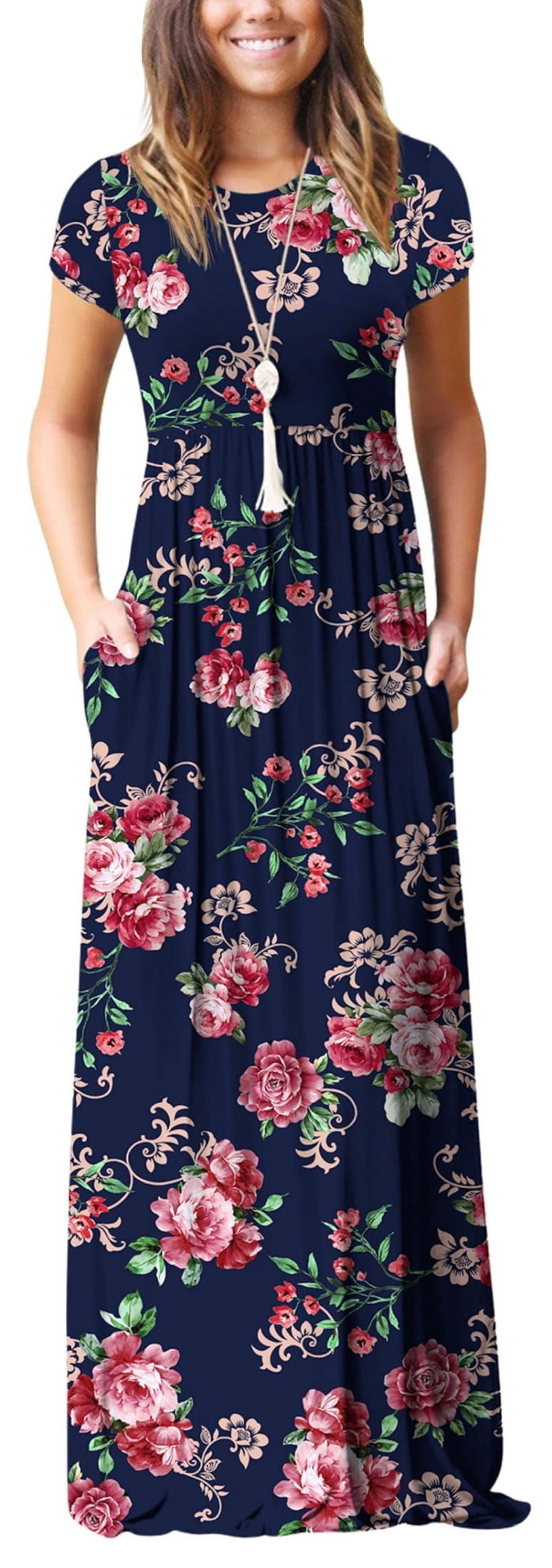 HAOMEILI Women Short Sleeve Loose Plain Maxi Dresses Casual Long ...