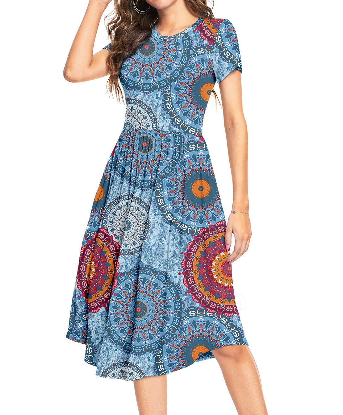 HAOMEILI Women Summer Polka Dot Casual Midi Tunic Short/Long Sleeve ...