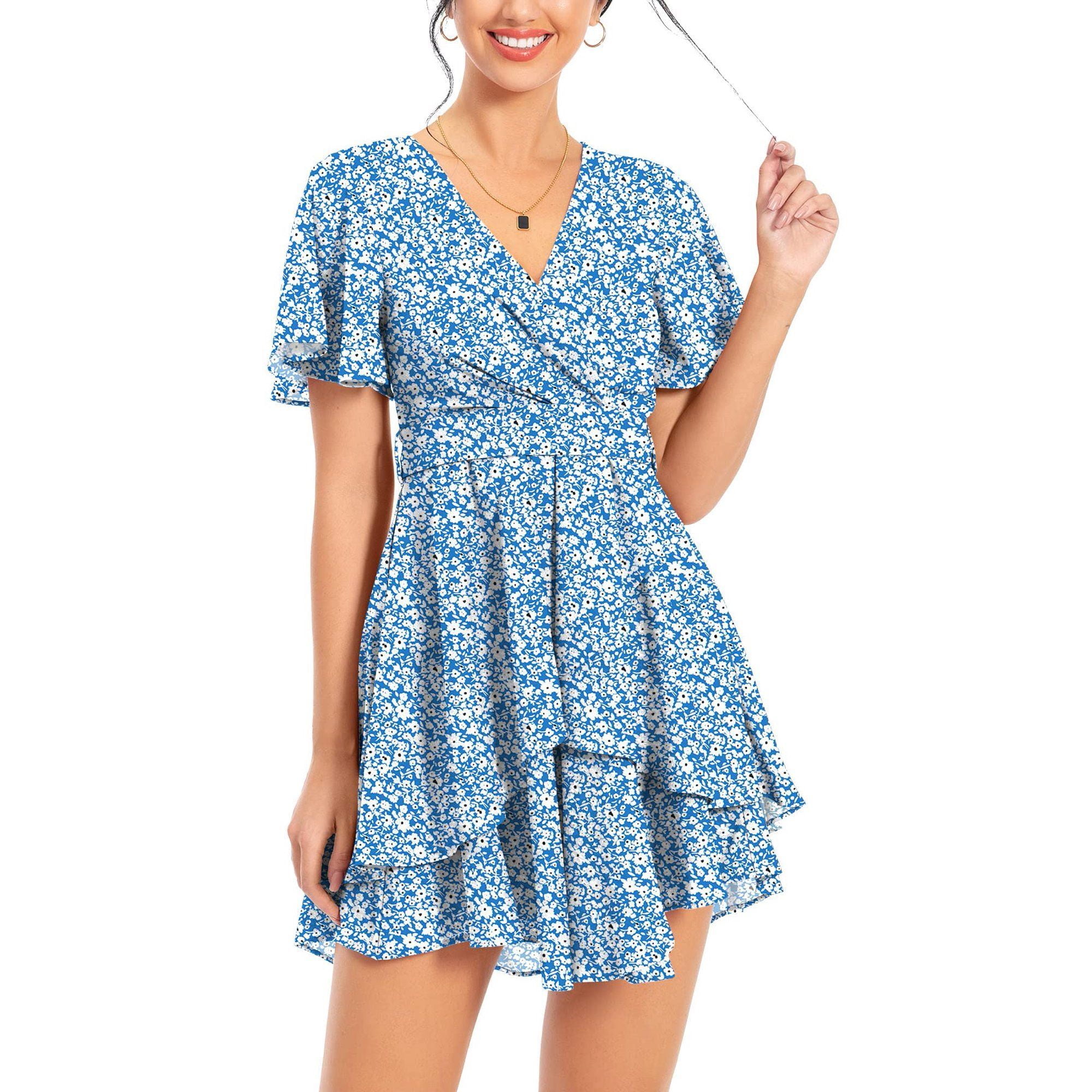 HAOMEIL Women's Cocktail Dresses Short Sleeve Empire Skater Dress Deep ...