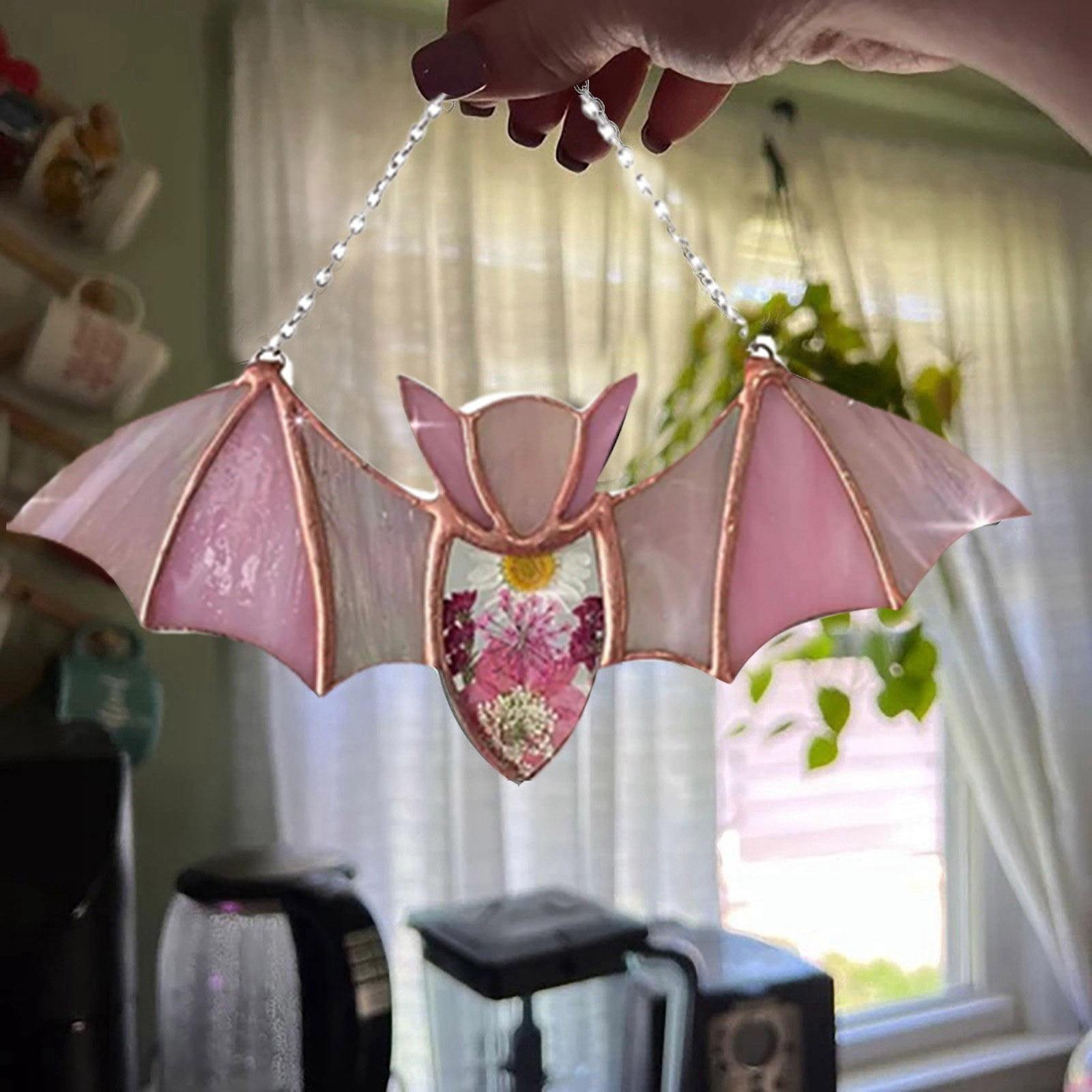 HAOMONZEN Halloween Bat Stained Glass Suncatcher Window Hanging Acrylic ...