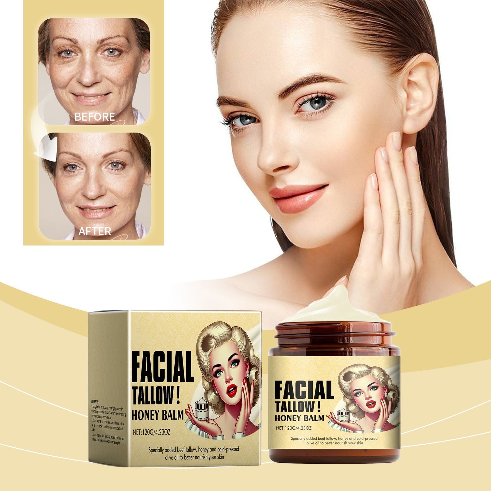 HAORAN Beef Tallow and Honey Balm,Facial Tallow Honey Balm,Deep ...