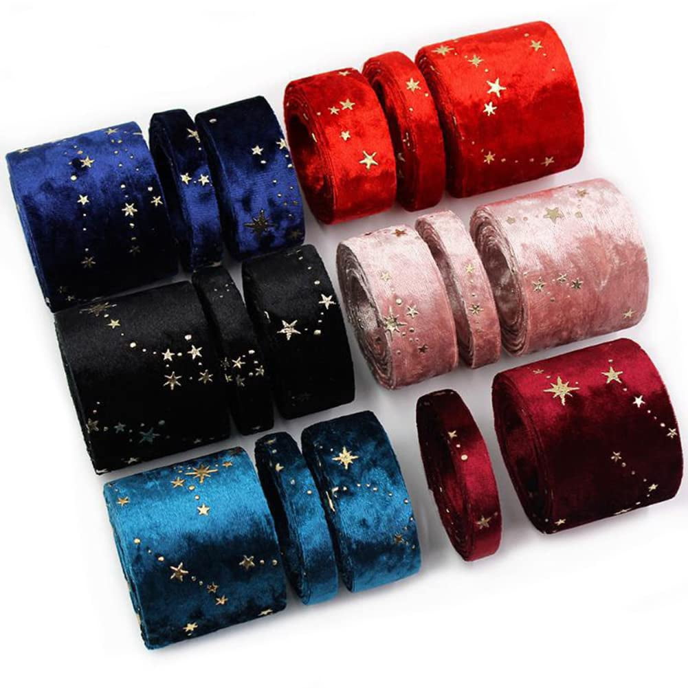 HAORUN 10 Yards Star Bronzing Velvet Ribbon Double-Sided Webbing Starry ...