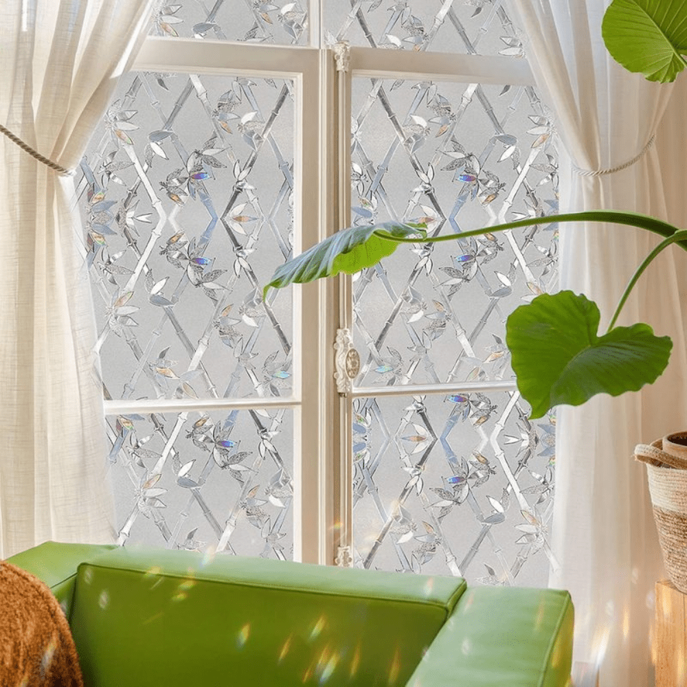 HAORUN 3D Bamboo Static Cling Window Film No Glue Frosted Glass ...