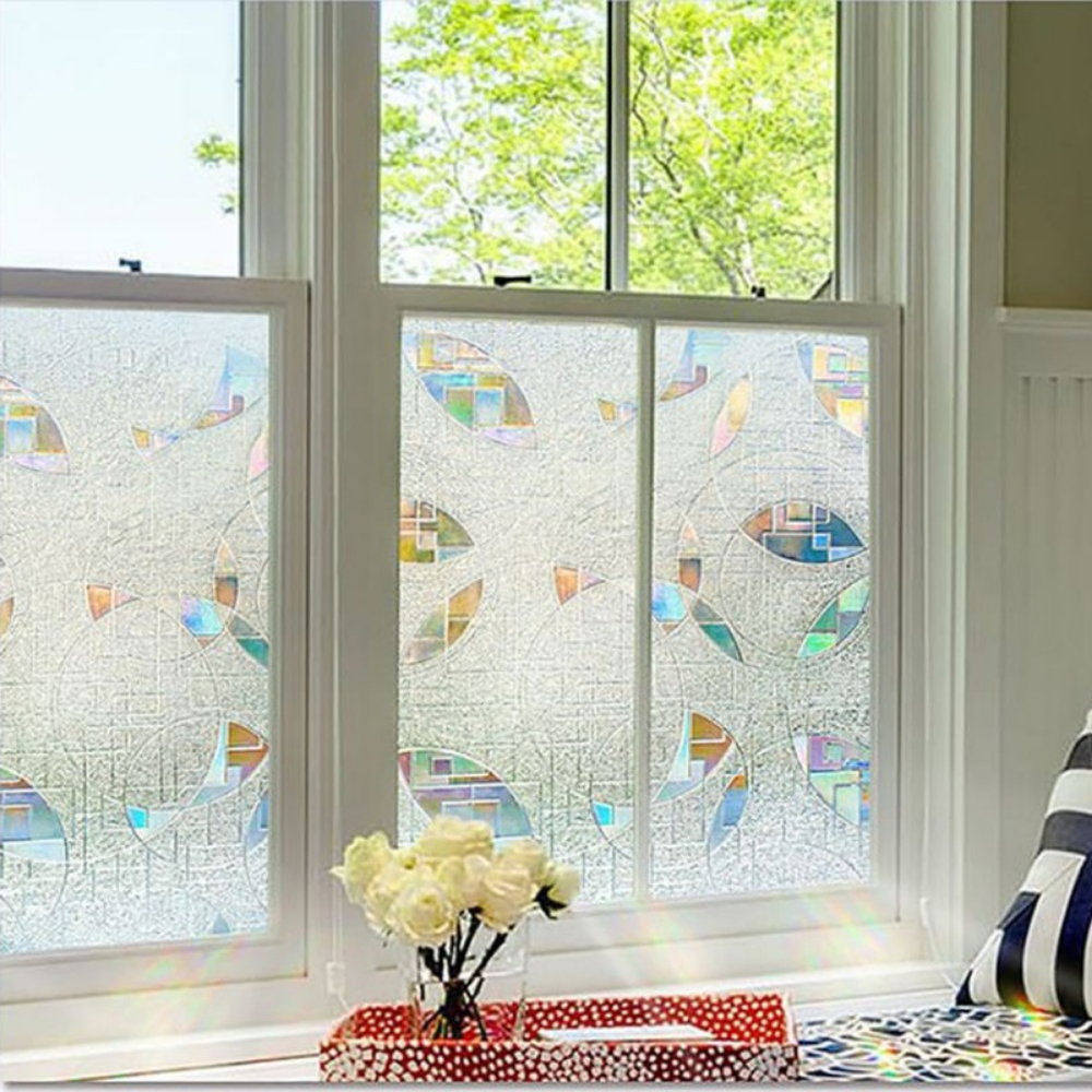 HAORUN 3D Geometric Frosted Static Cling Window Film No Glue Stained ...