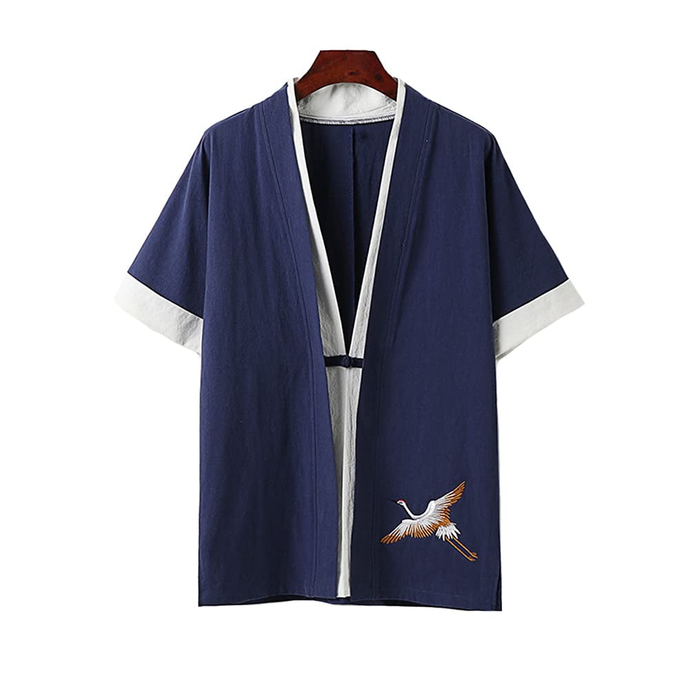 HAORUN Men Japanese Embroidery Short Sleeved Kimono Cardigan Casual ...