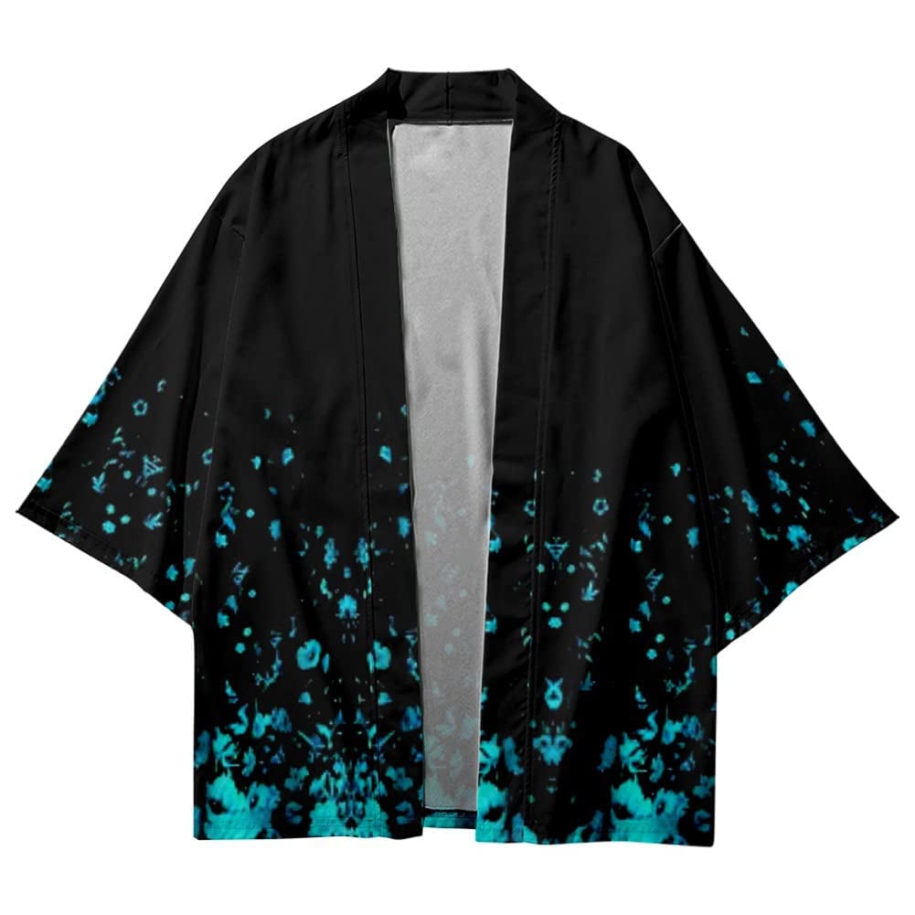 HAORUN Men Japanese Floral 3/4 Sleeve Kimono Loose Yukata Bathrobe Tops ...