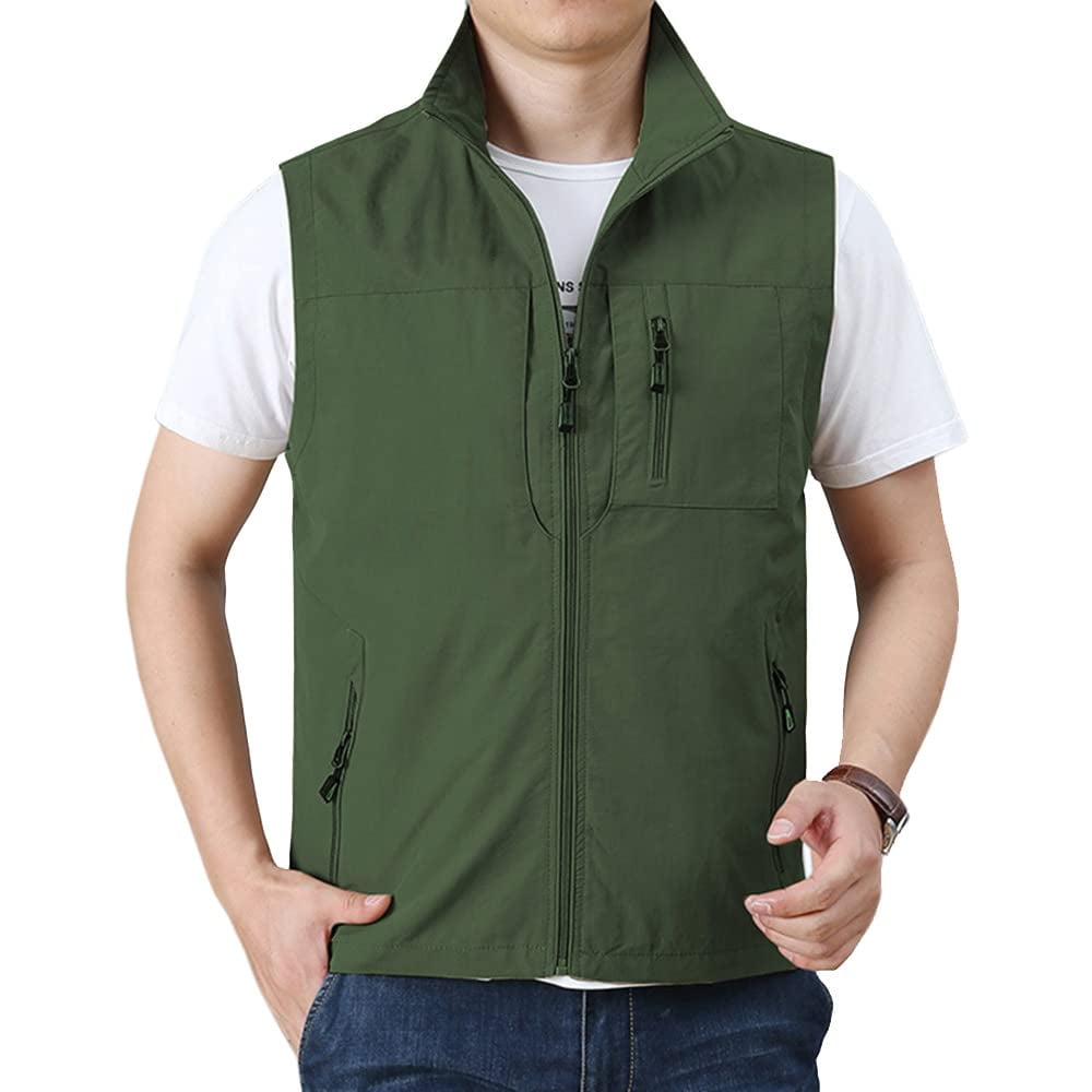 Haorun Men Stand Collar Cargo Vest Breathable Sleeveless Utility Jacket