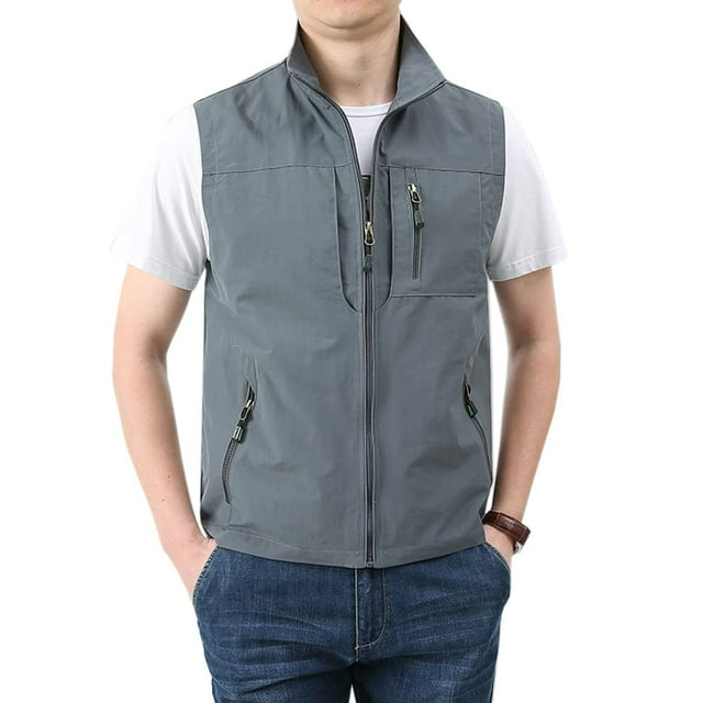 Haorun Men Stand Collar Cargo Vest Breathable Sleeveless Utility Jacket