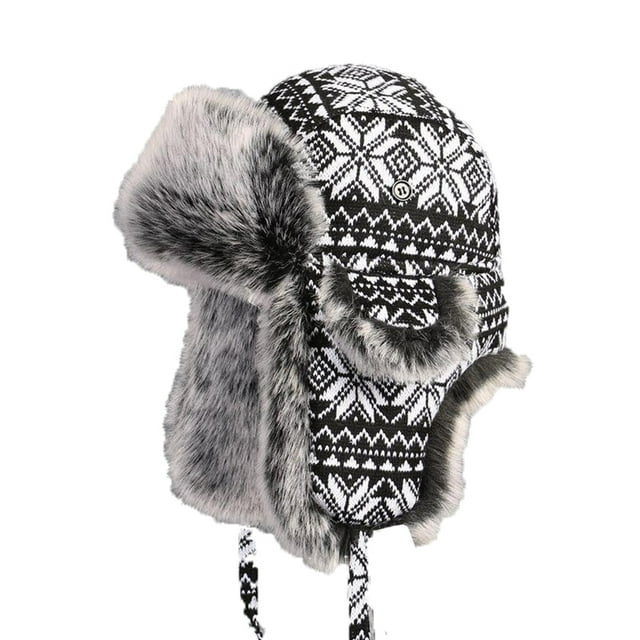 HAORUN Men Winter Faux Fur Knitted Trapper Cap Ski Ushanka Russian ...