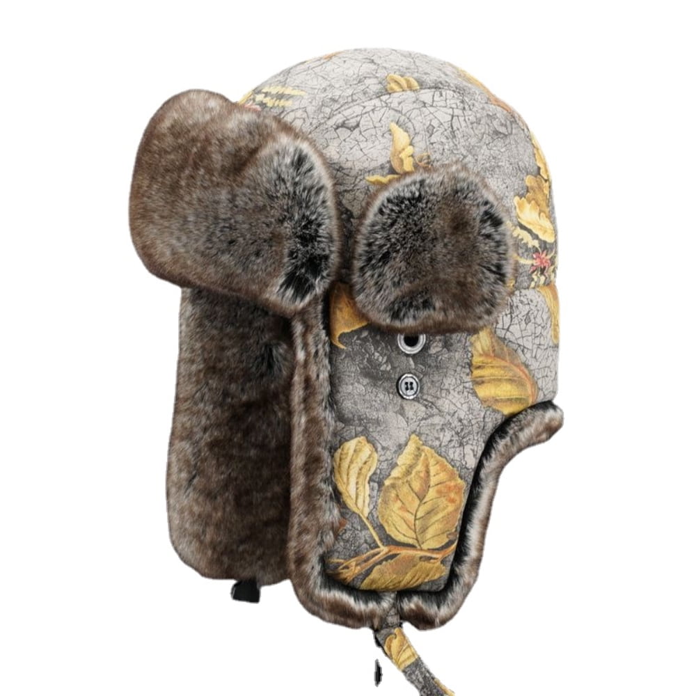 HAORUN Men Winter Faux Fur Leaf Trapper Cap Ski Ushanka Russian Cossack ...