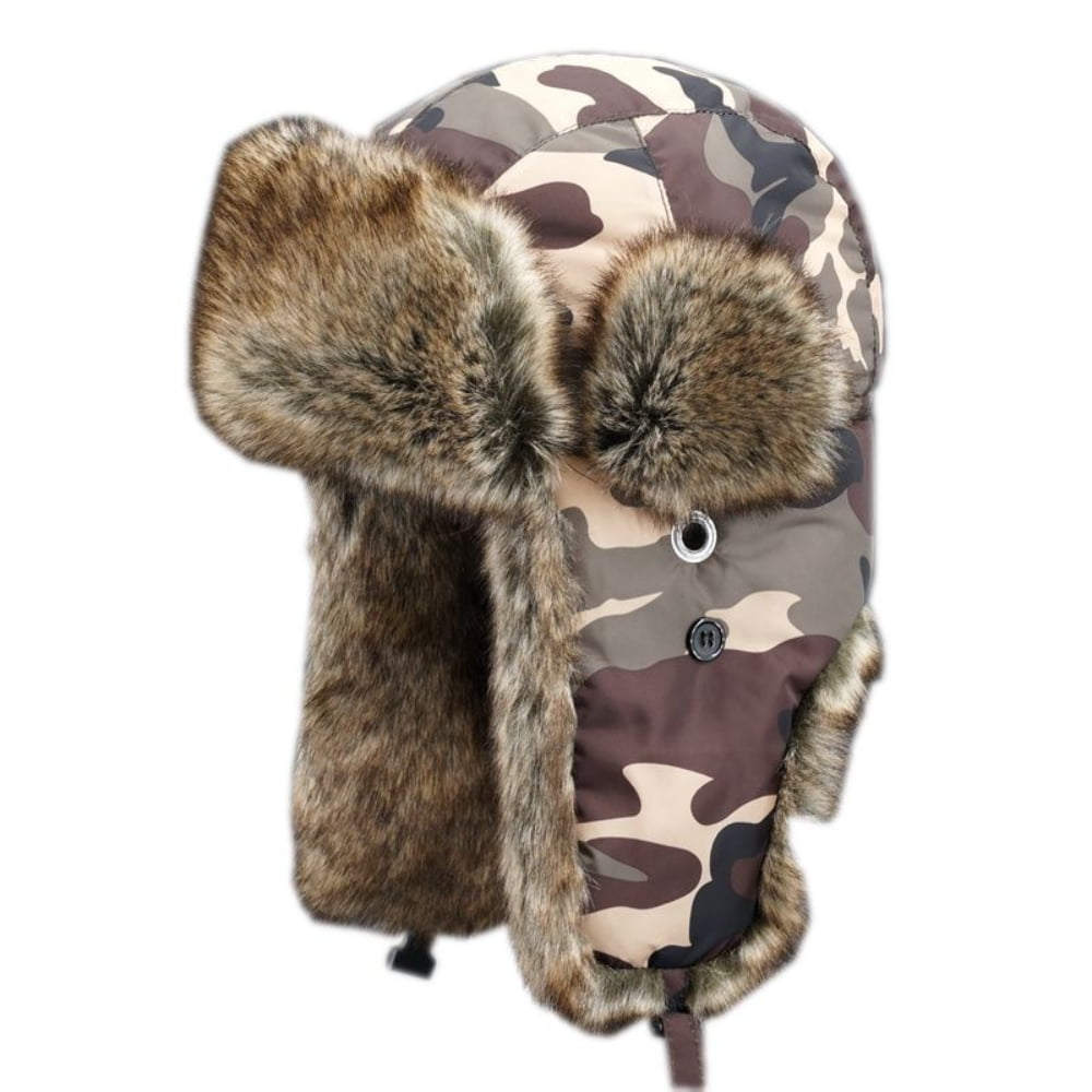HAORUN Men Winter Faux Fur Trapper Hat Cap Ski Ushanka Russian Cossack ...