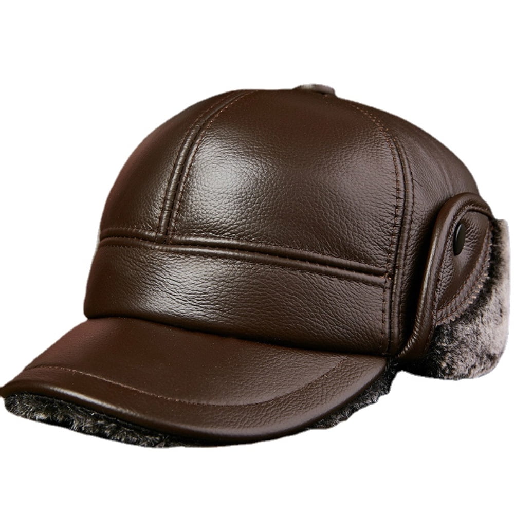 HAORUN Men Winter Warm Ear Flap Leather Trapper Hat Baseball Cap ...