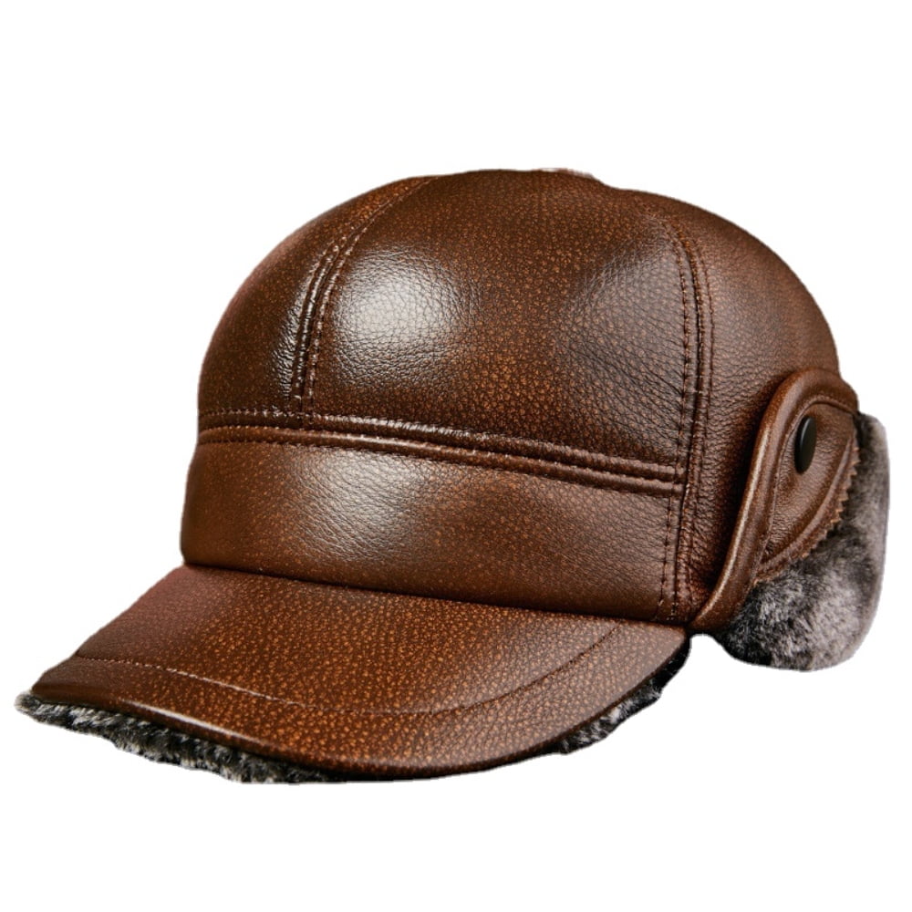 HAORUN Men Winter Warm Ear Flap Leather Trapper Hat Baseball Cap ...