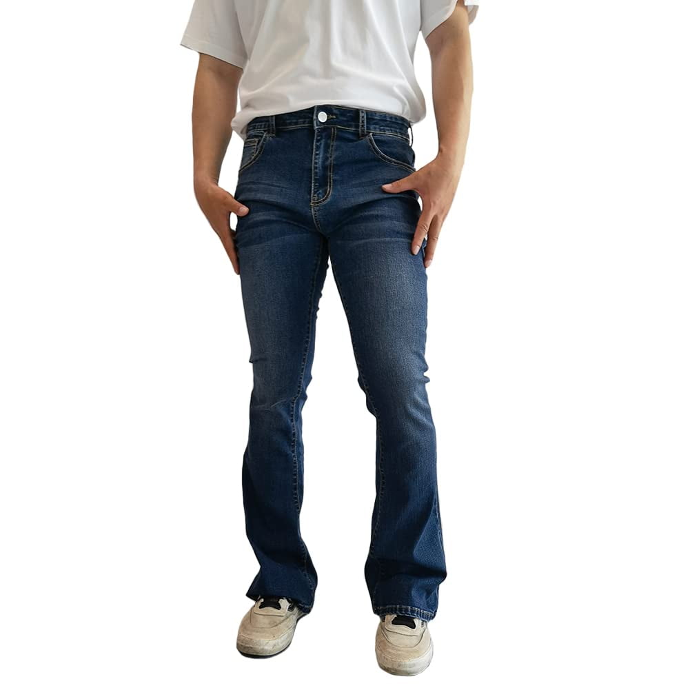 HAORUN Mens Denim Bell Bottom Flared Pants 60s 70s Bootcut Trousers ...