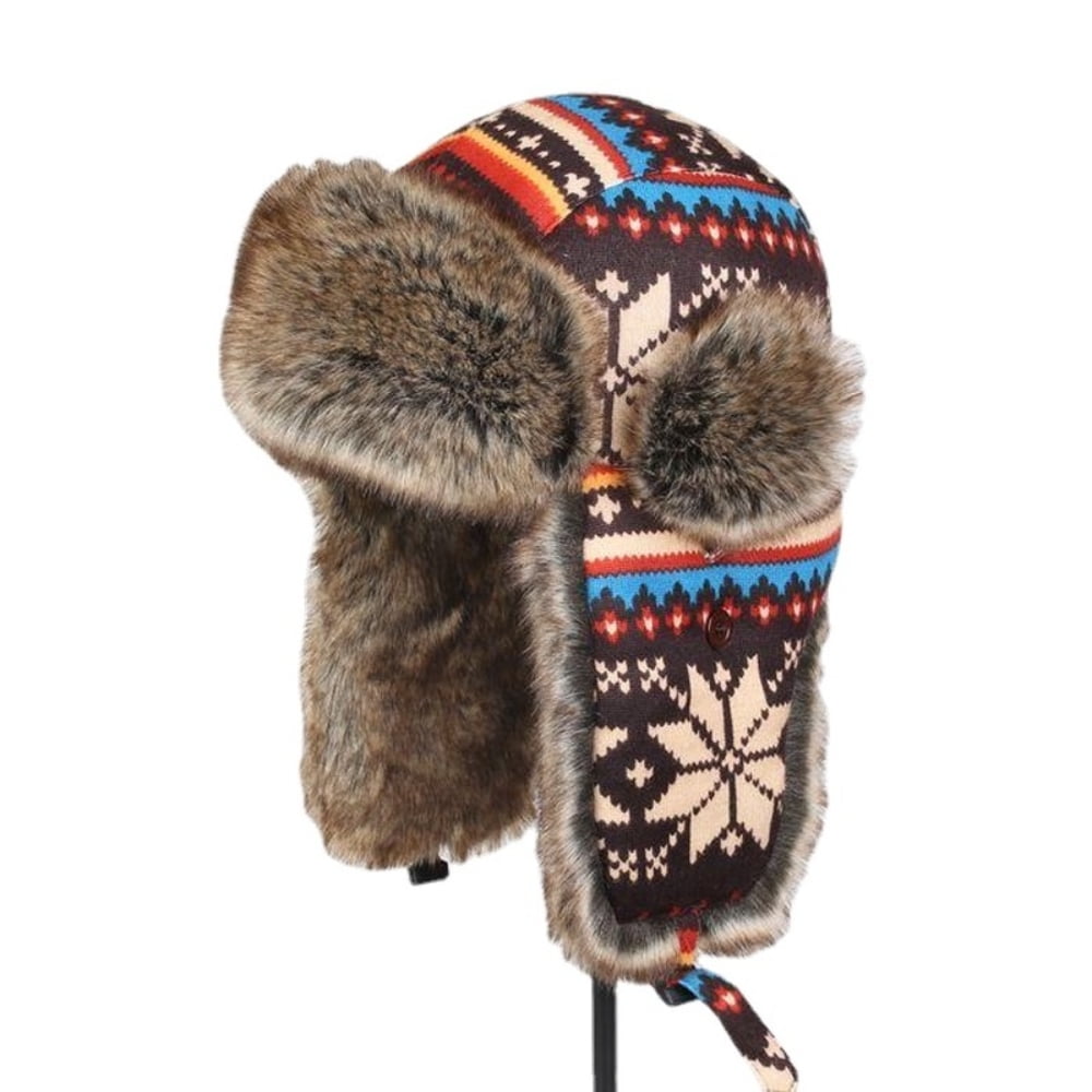 HAORUN Unisex Winter Faux Fur Floral Trapper Hat Ski Ushanka Russian ...
