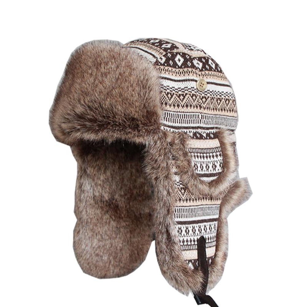 HAORUN Unisex Winter Warm Knitted Trapper Hat with Faux Fur Ear Flaps ...