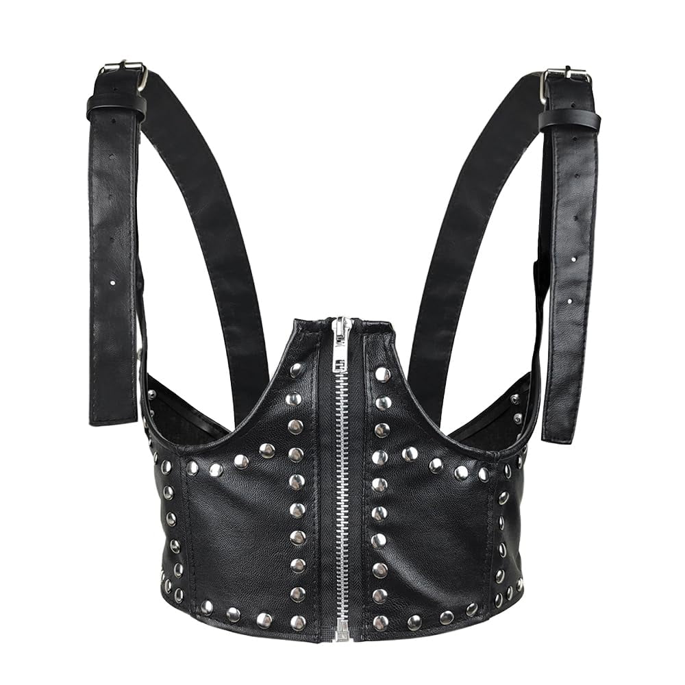 HAORUN Women Faux Leather Harness Waist Belt Rivet Zipper Wide ...