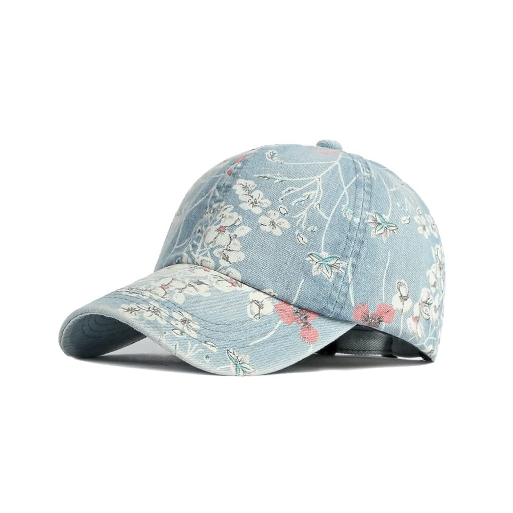 HAORUN Unisex Floral Print Baseball Cap, Washed Denim, Adjustable ...